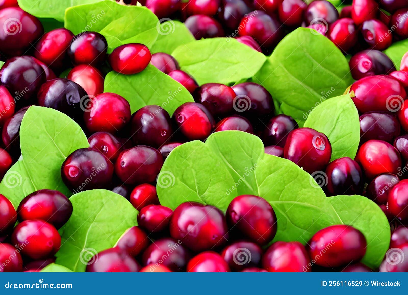 Texture of Fresh Yummy Cranberries and Green Leaves Stock Image - Image ...