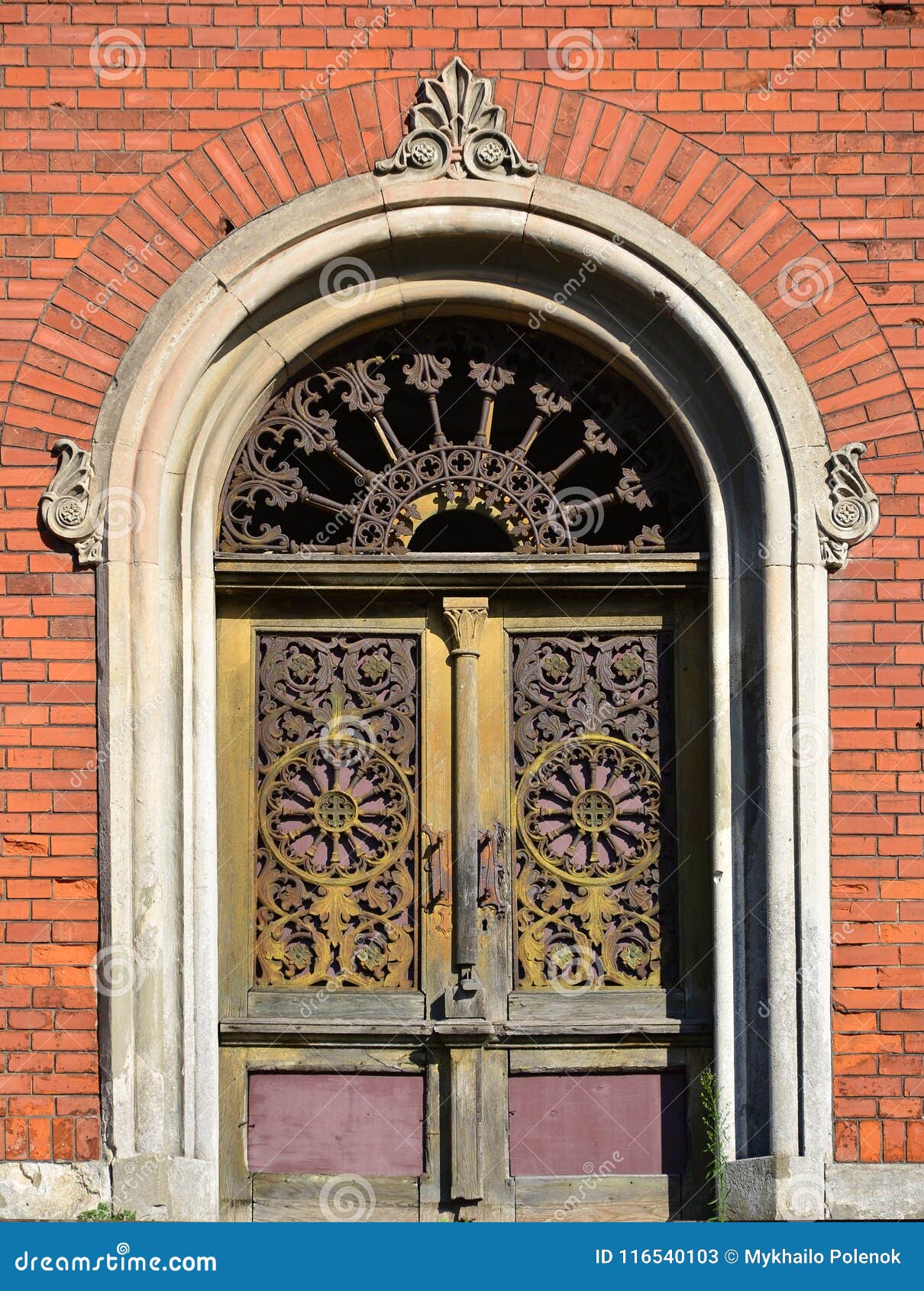 Texture Front Part of an Ancient Brick Crypt with a Patterned Wooden ...