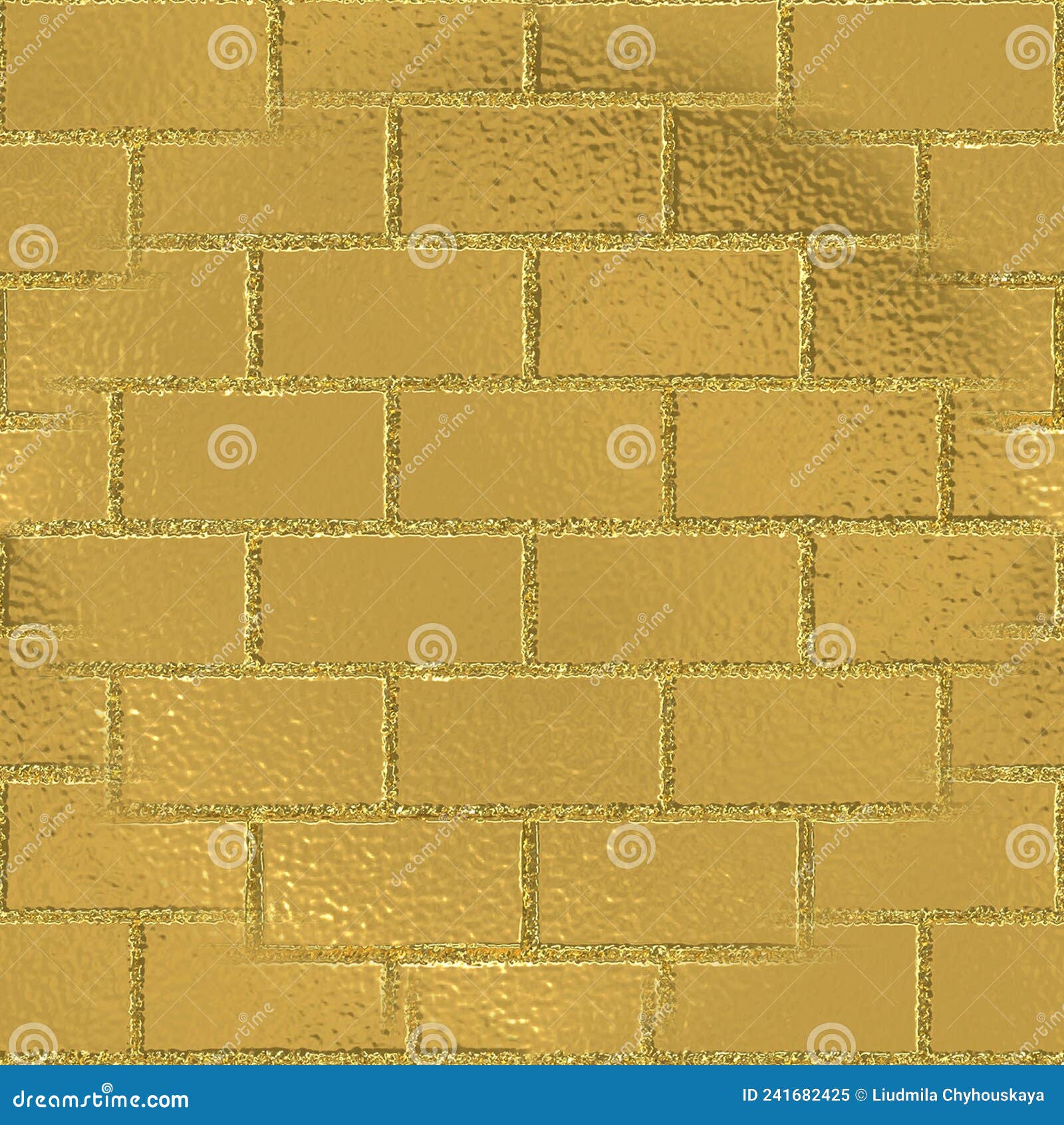 Texture of Golden Brick with Sun Glare. Gold Seamless Background Stock ...
