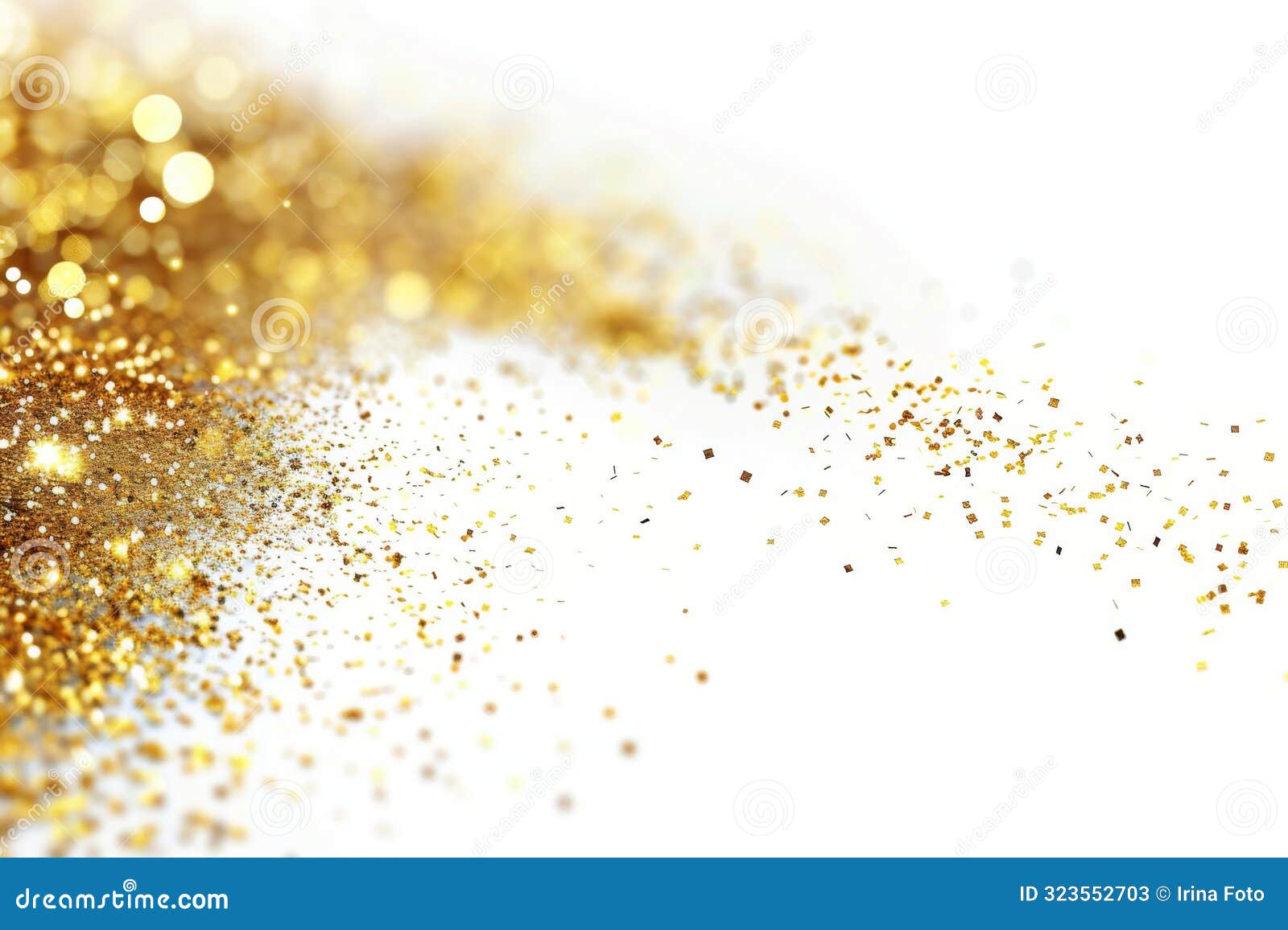 Texture of Golden Sheen on White Background. Wave of Shiny Confetti ...