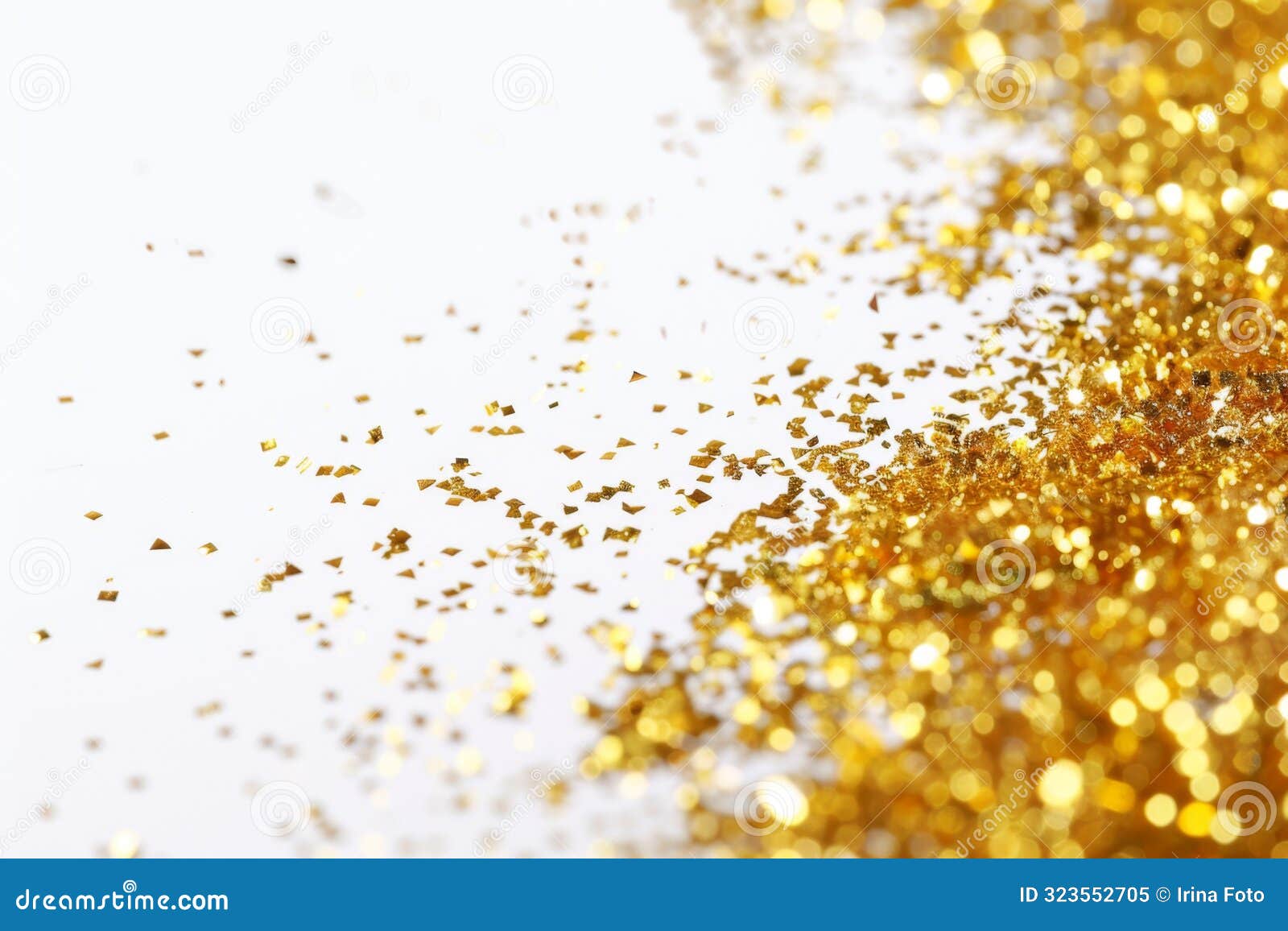 Texture of Golden Sheen on White Background. Wave of Shiny Confetti ...