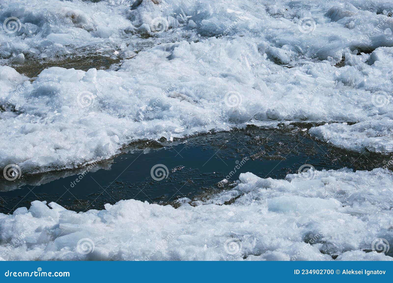 Texture of Ice on a Spring Day Under the Sun. Puddle and Glare from the ...