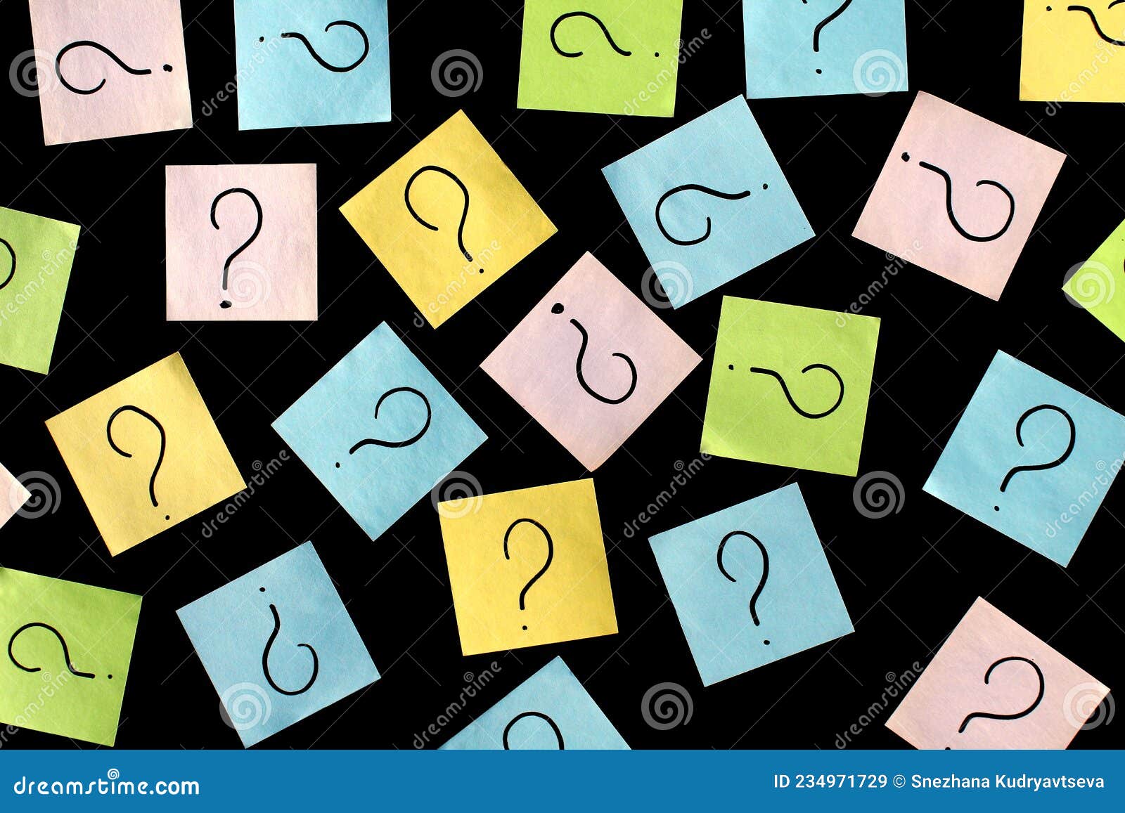 Texture from a Leaflet with Question Marks on a Black Background. Stock ...