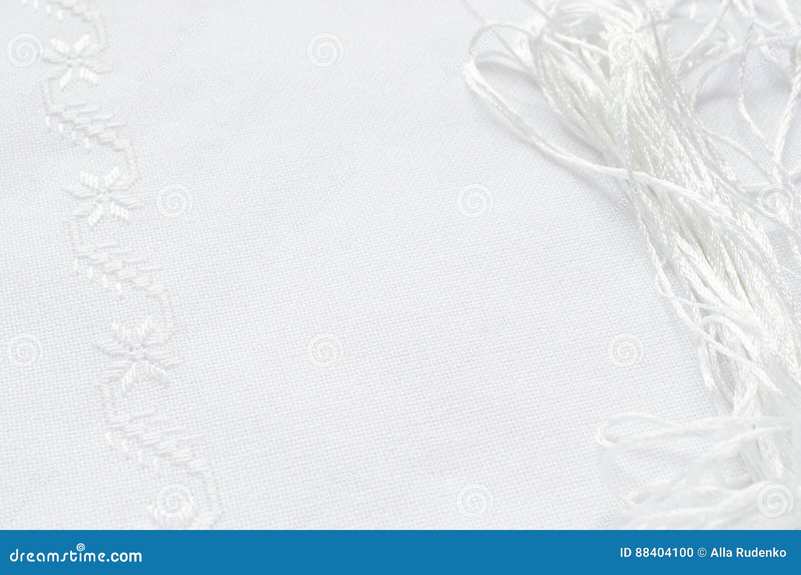 Texture of Linen Fabric with White Silk Embroidery Stock Photo - Image ...