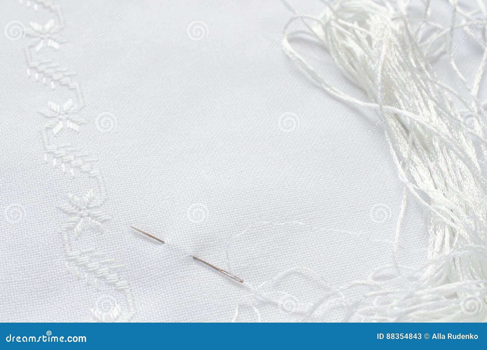Texture of Linen Fabric with White Silk Embroidery Stock Image - Image ...