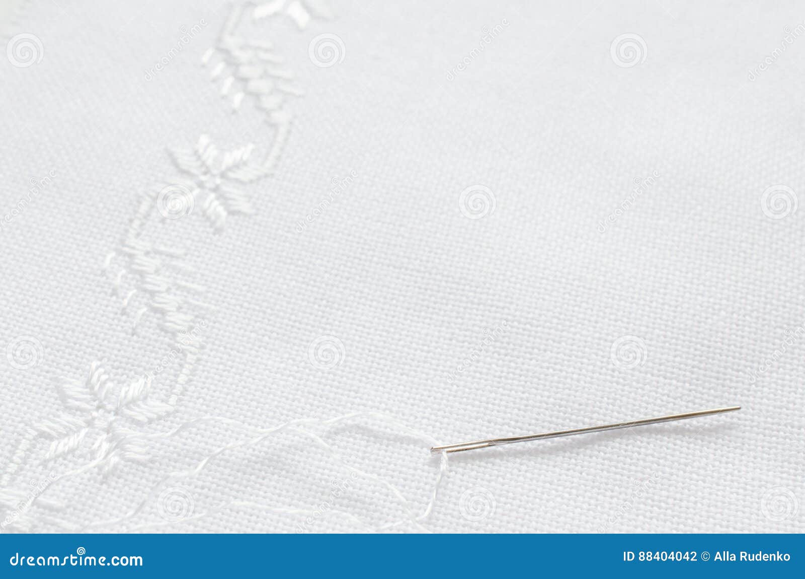 Texture of Linen Fabric with White Silk Embroidery Stock Photo - Image ...