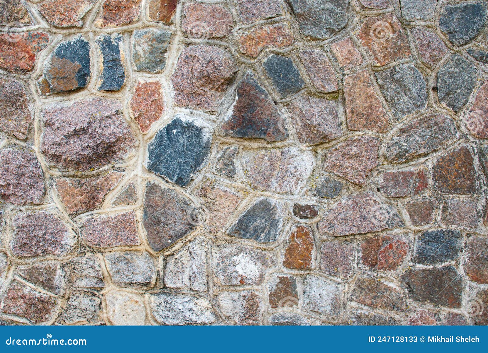 The Texture of Masonry is Made of Multi-colored Stones Connected with ...