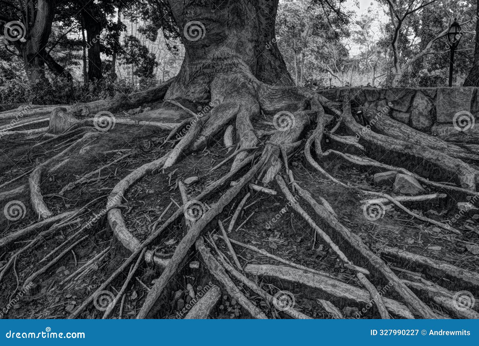 Texture of Massive Tree Trunk and Exposed Roots Stock Image - Image of ...