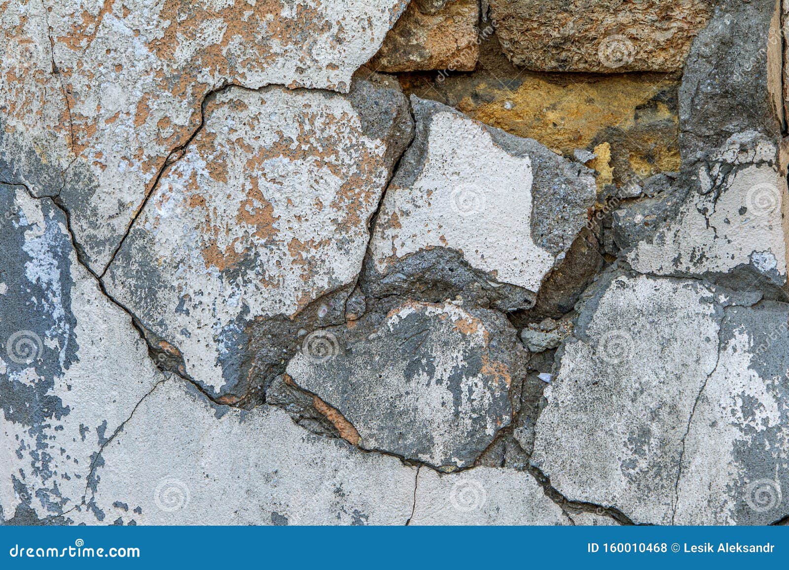 Texture of Messy Old Cracked Stone or Cement Wall in the Sunlight for ...
