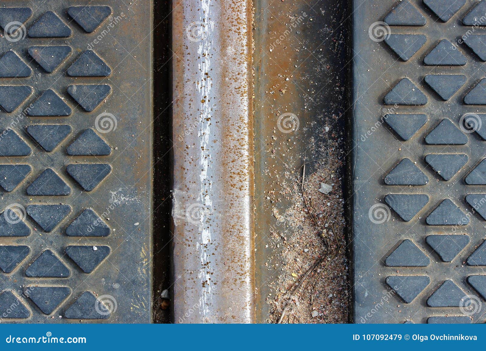 The Texture of the Metal Rails and the Rubber Coating on the Railway ...