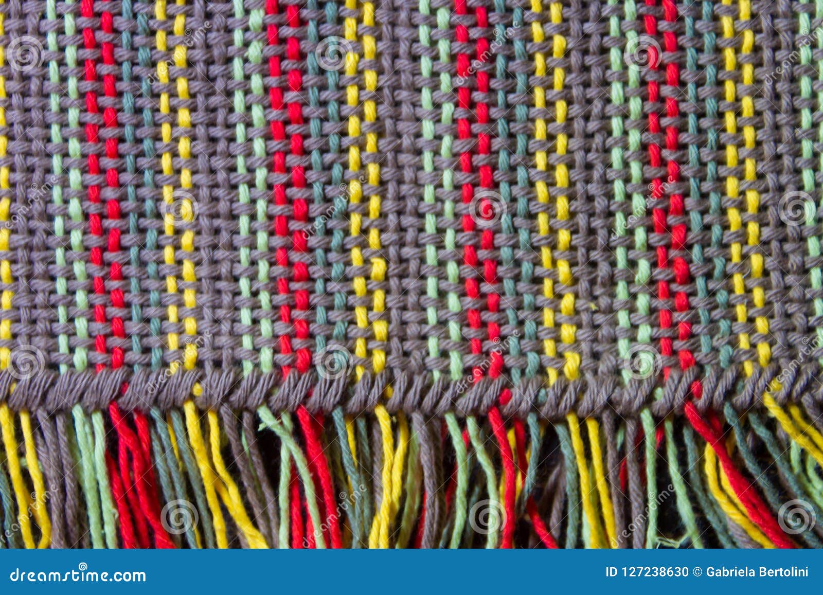 Textured Background of Woven Yarns on the Loom and Fringes on the Edge ...