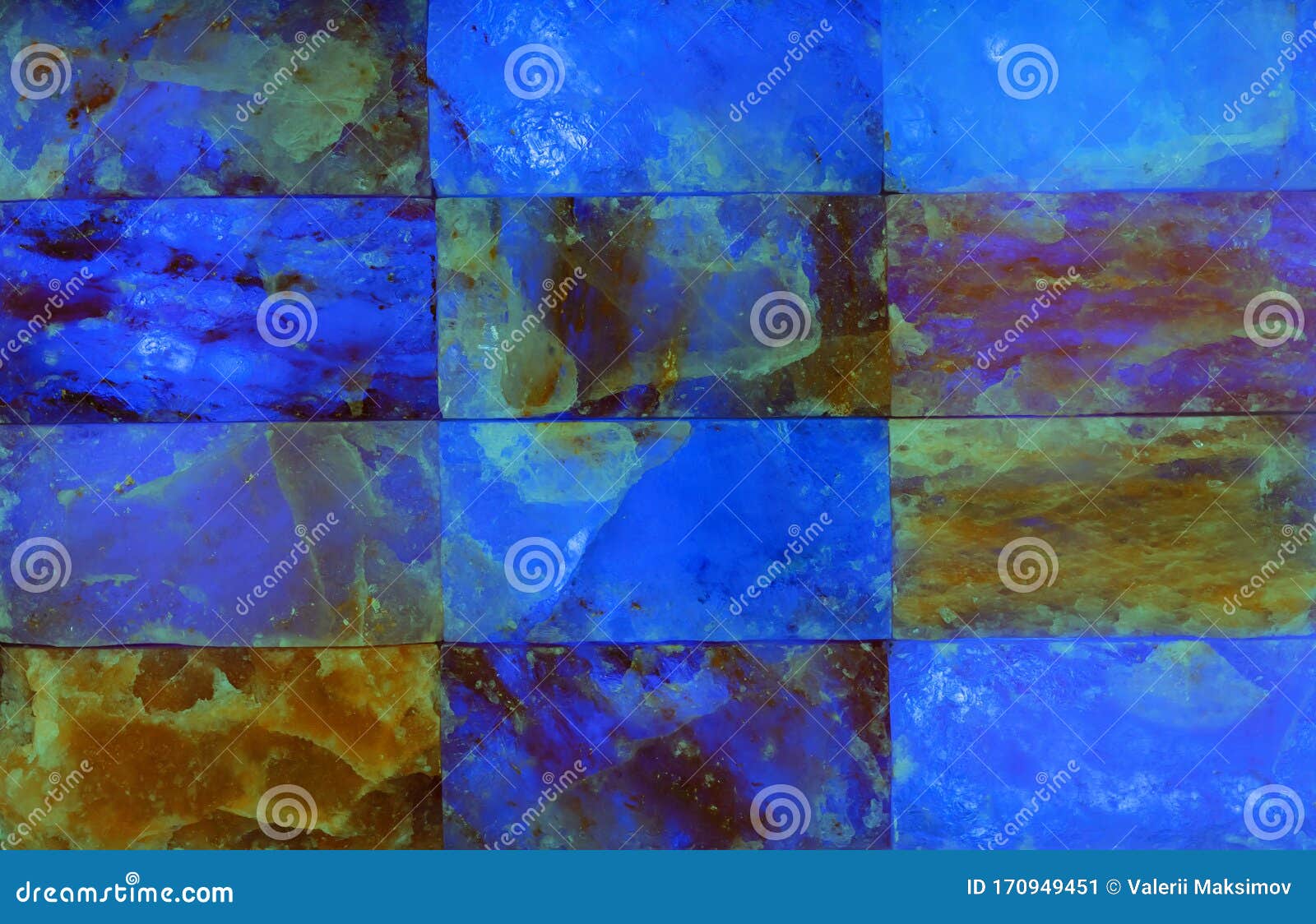 Texture of Natural Quartz Stone with Blue Backlight. Blocks from ...