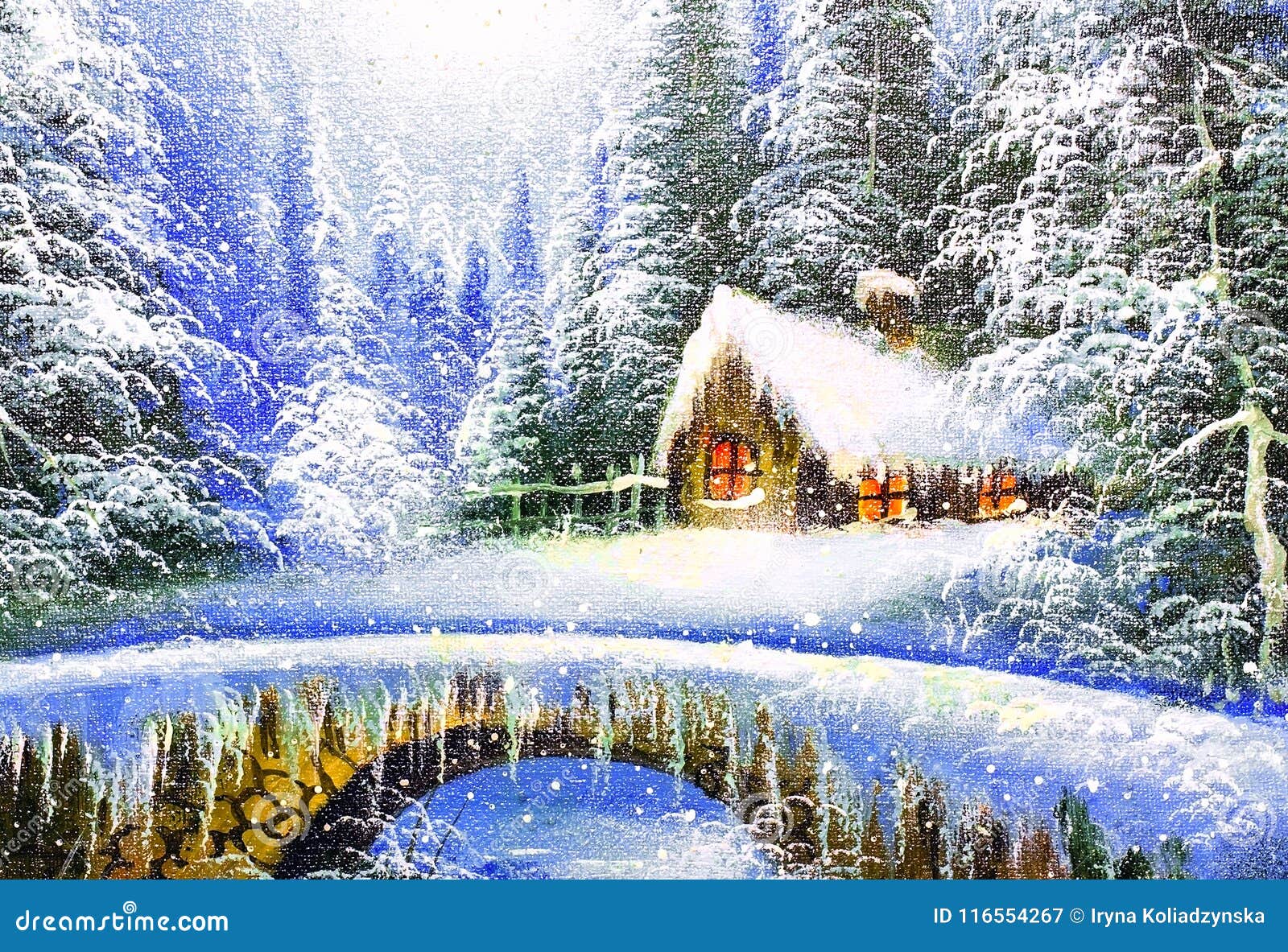 Texture Oil Painting, Impressionism Winter Landscape Stock Image ...