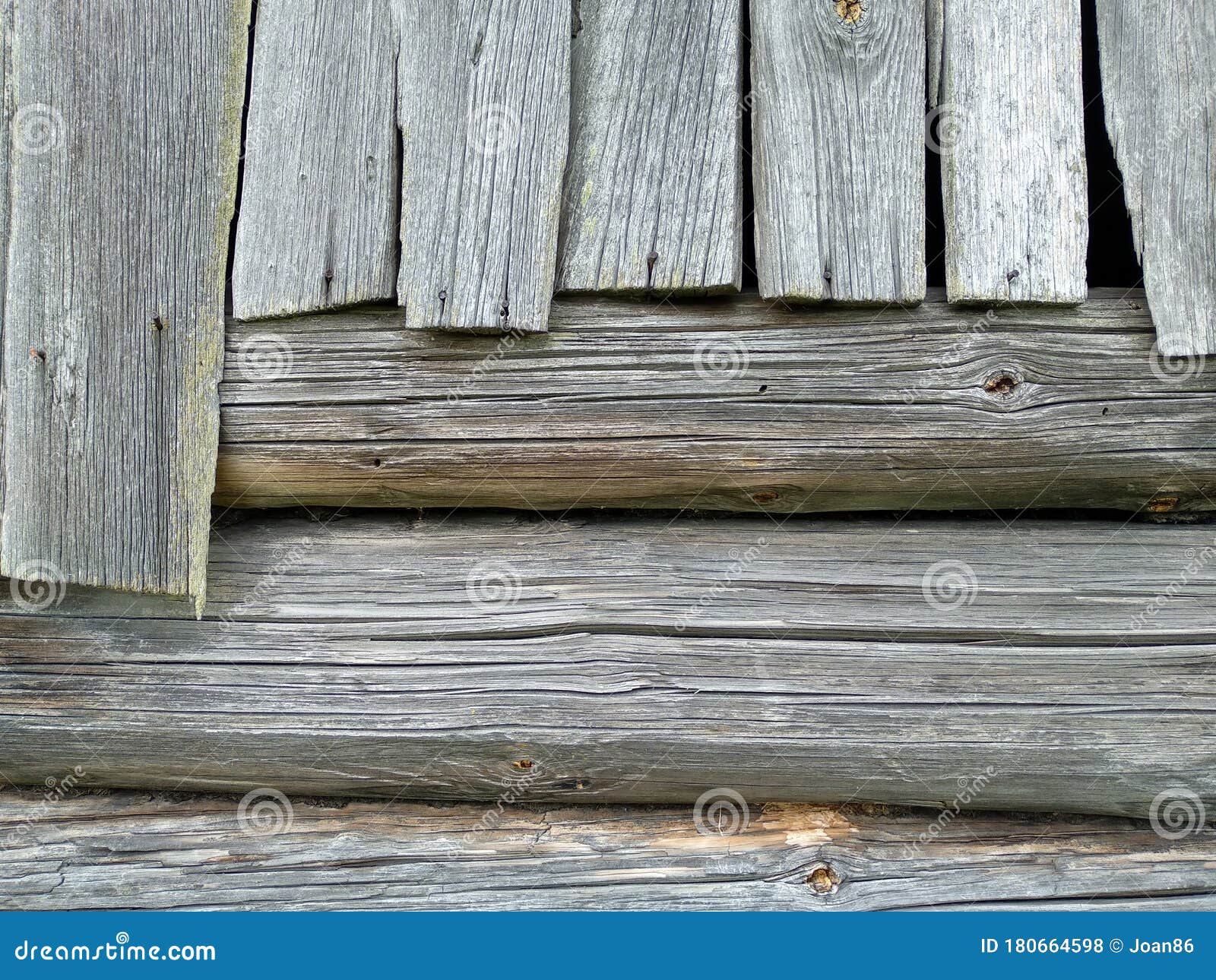 Texture of Old Boards and Logs from the Wall of a Wooden Building Stock ...