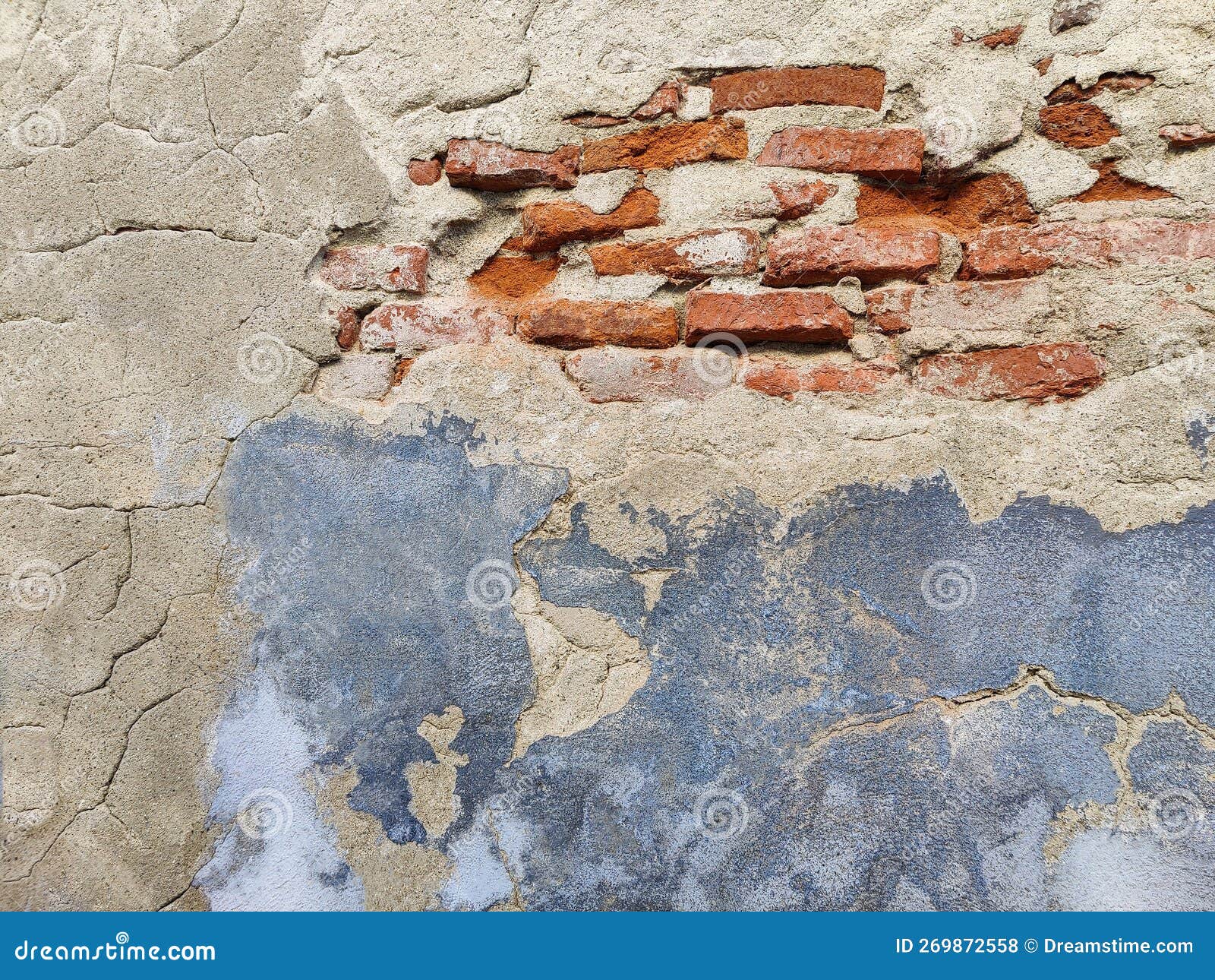 Texture of Old Brick Wall with Collapsed Plaster. Background of Shabby ...