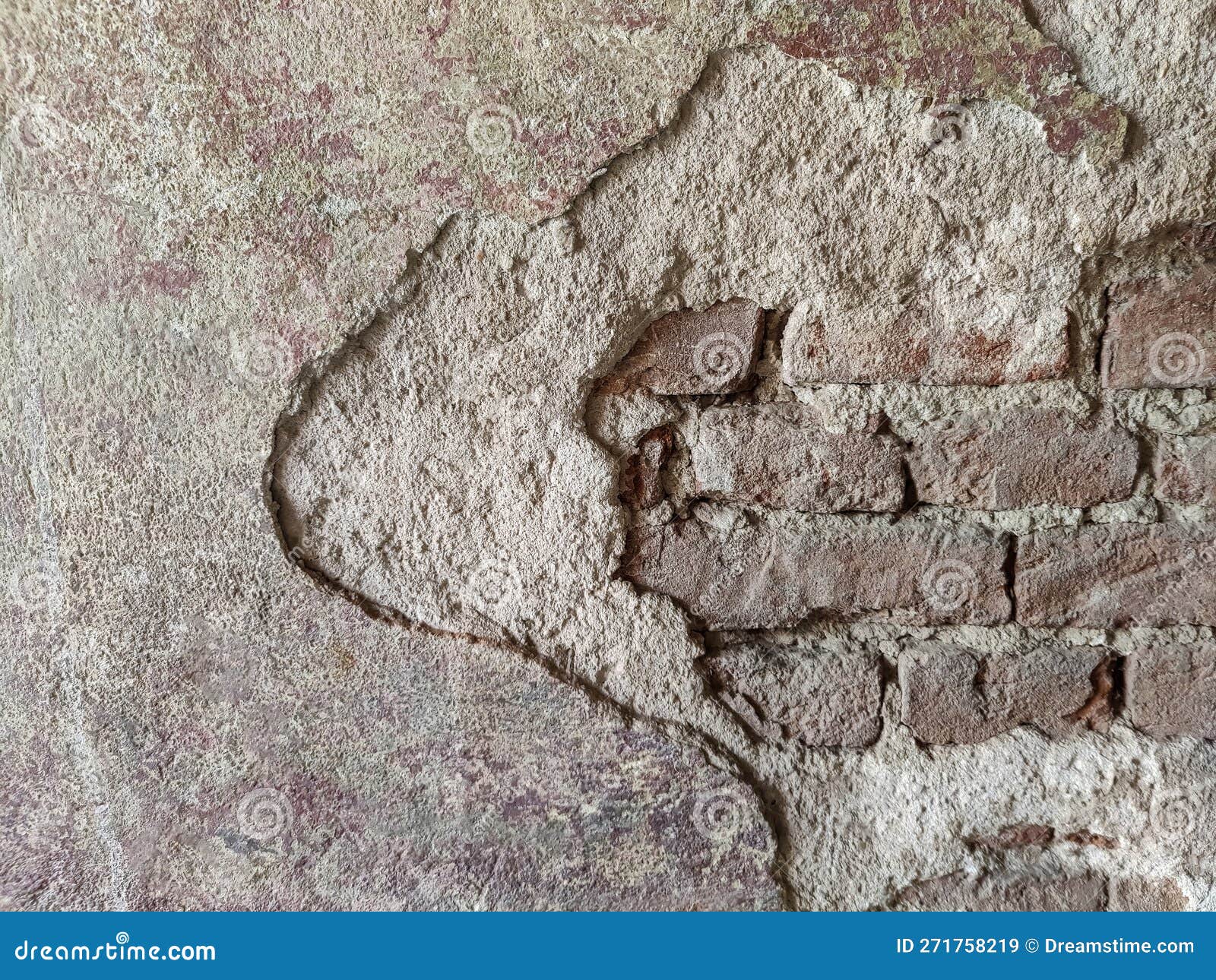 Texture of Old Brick Wall with Collapsed Plaster. Background of Shabby ...