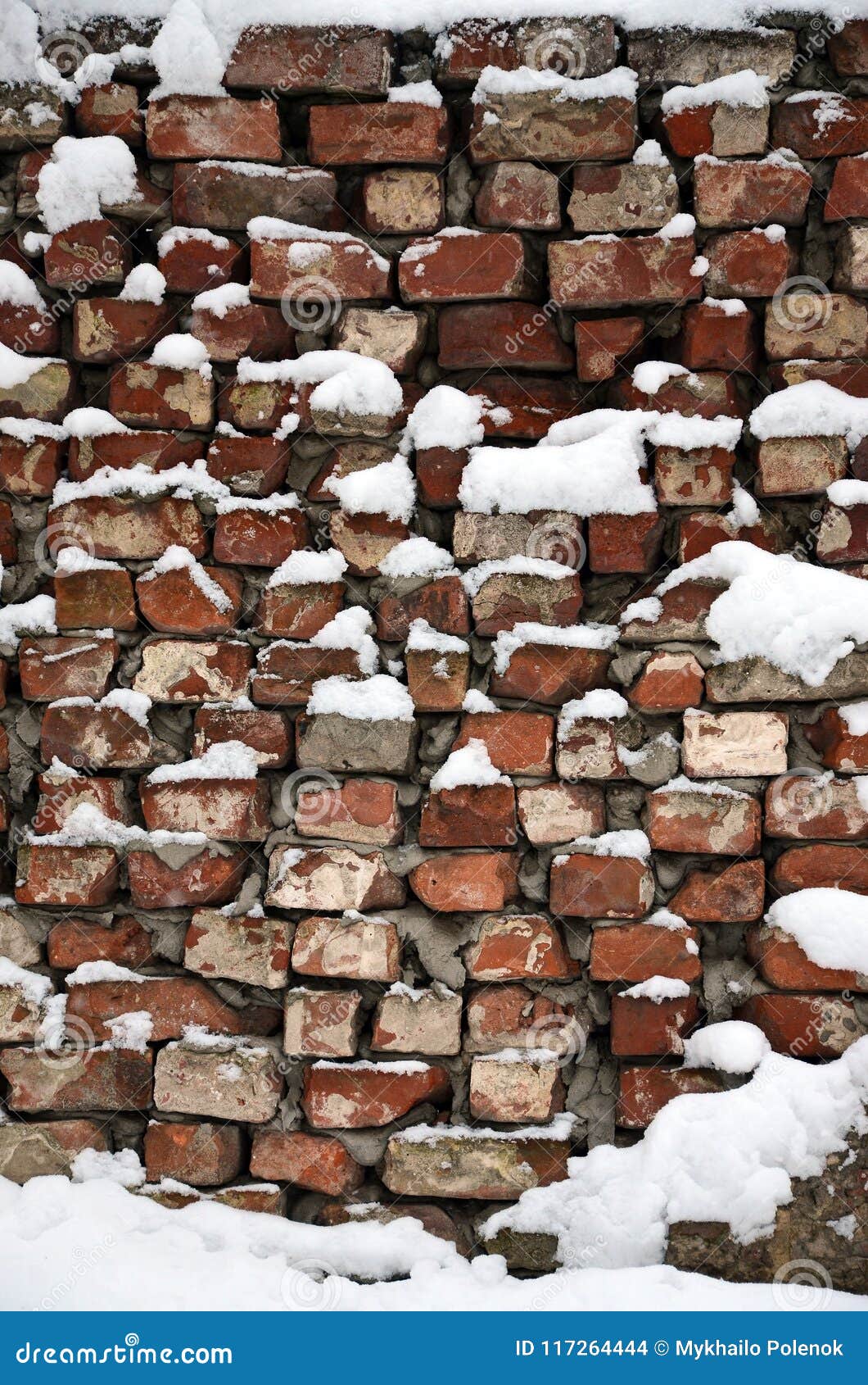The Texture of the Old Brick Wall, Covered with a Thick Layer of Snow ...