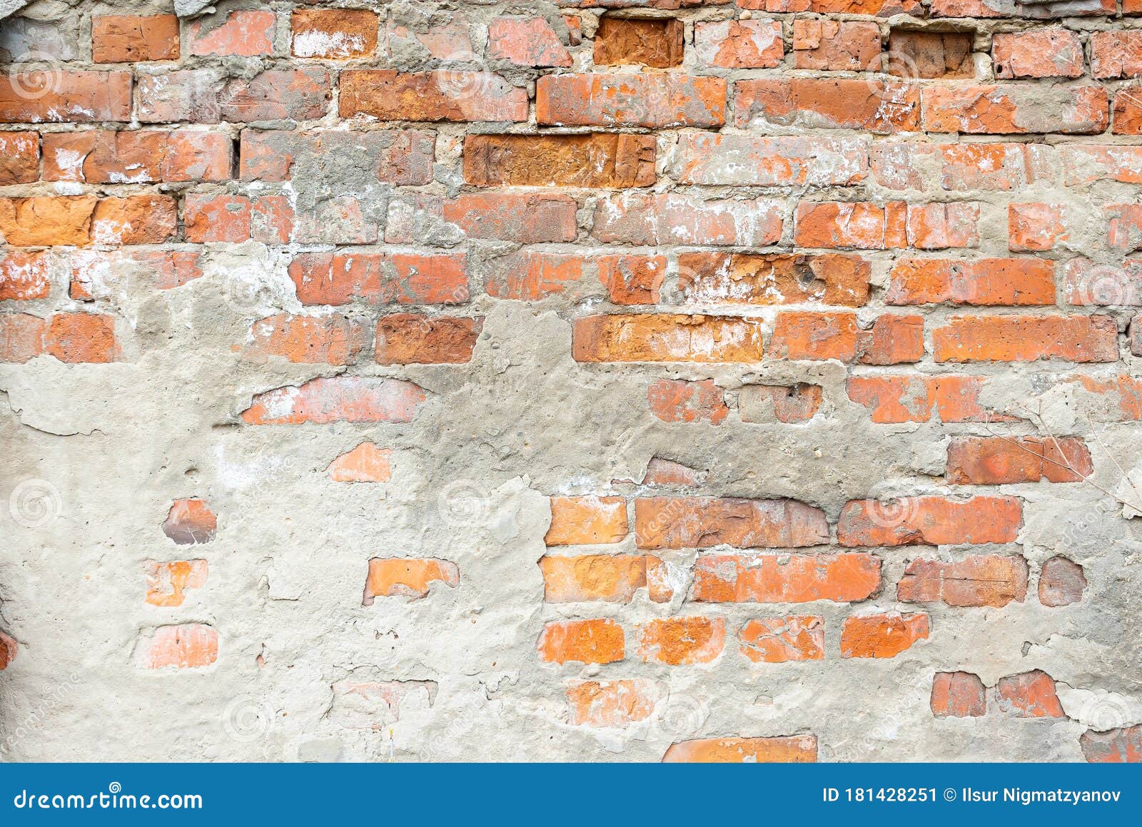 Texture of an Old Broken Brick Wall of Red Burnt Brick. Background of ...