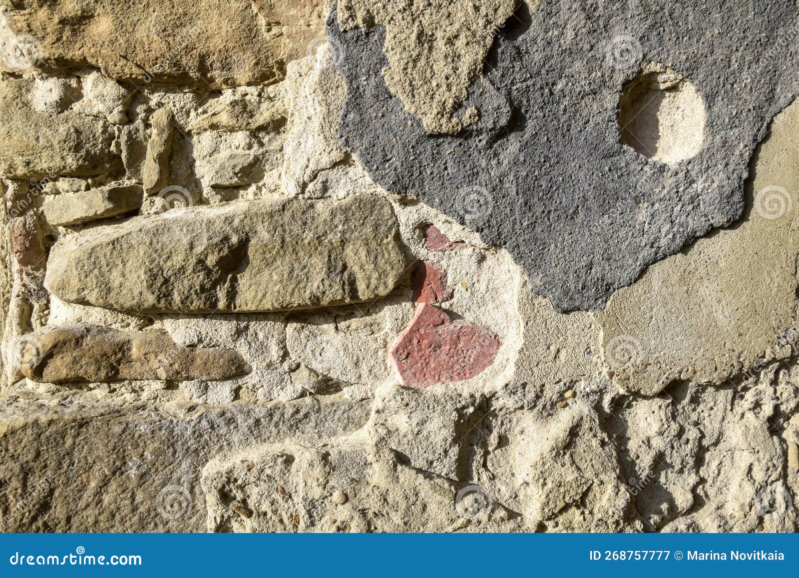 Texture of Old Stone Wall with Collapsed Plaster. Background of Shabby ...
