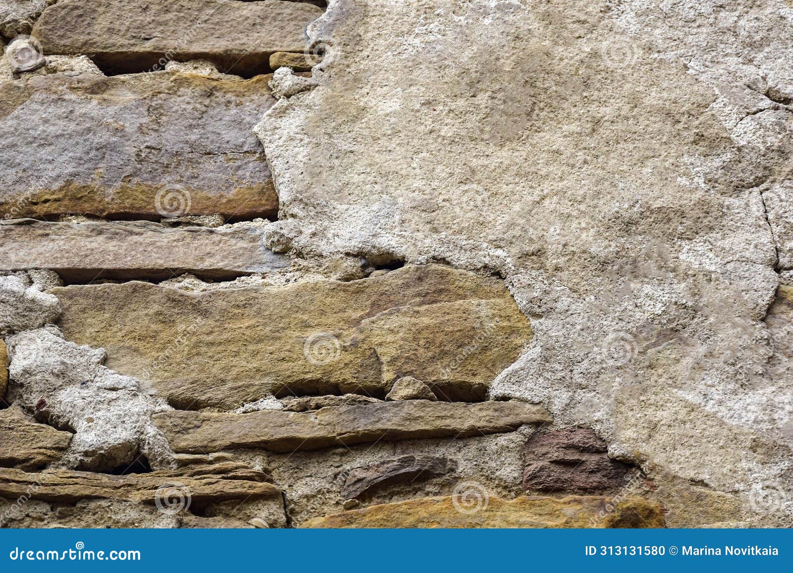 Texture of Old Stone Wall with Collapsed Plaster. Background of Shabby ...