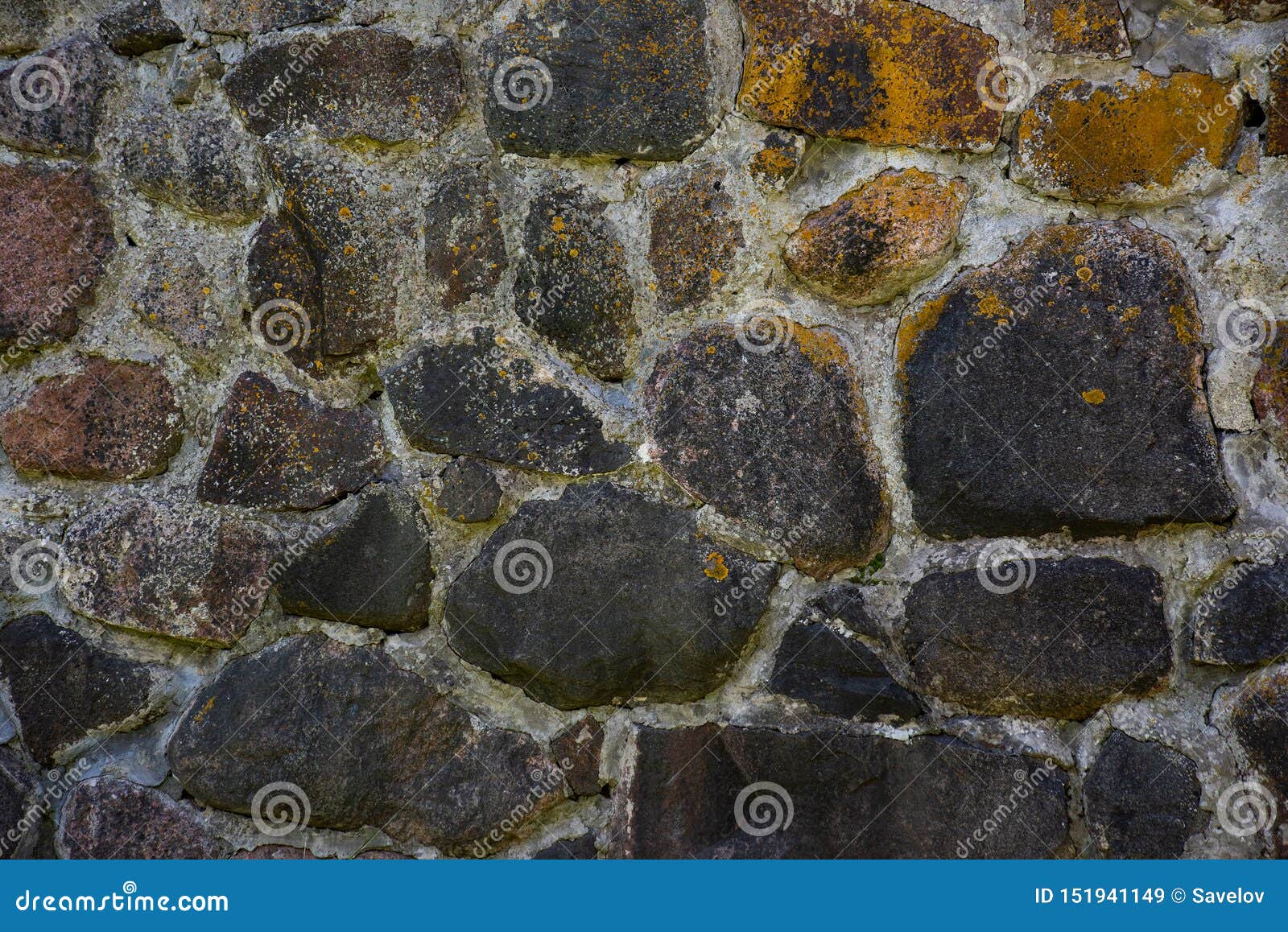 The Texture of the Old Stone Wall of Large Cobblestones Overgrown with ...