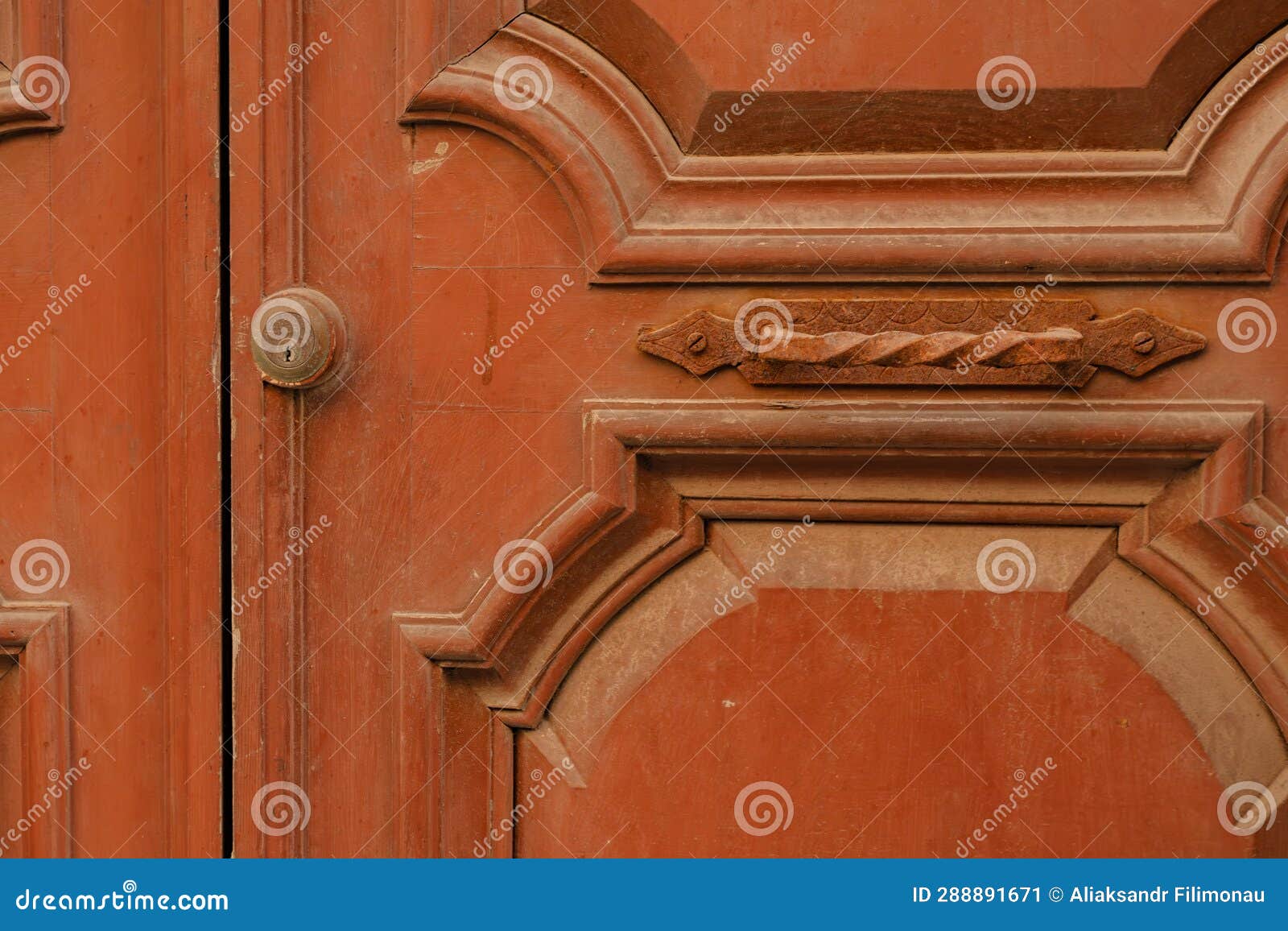 Texture of Old Wooden Door with a Metal Handle Stock Image - Image of ...
