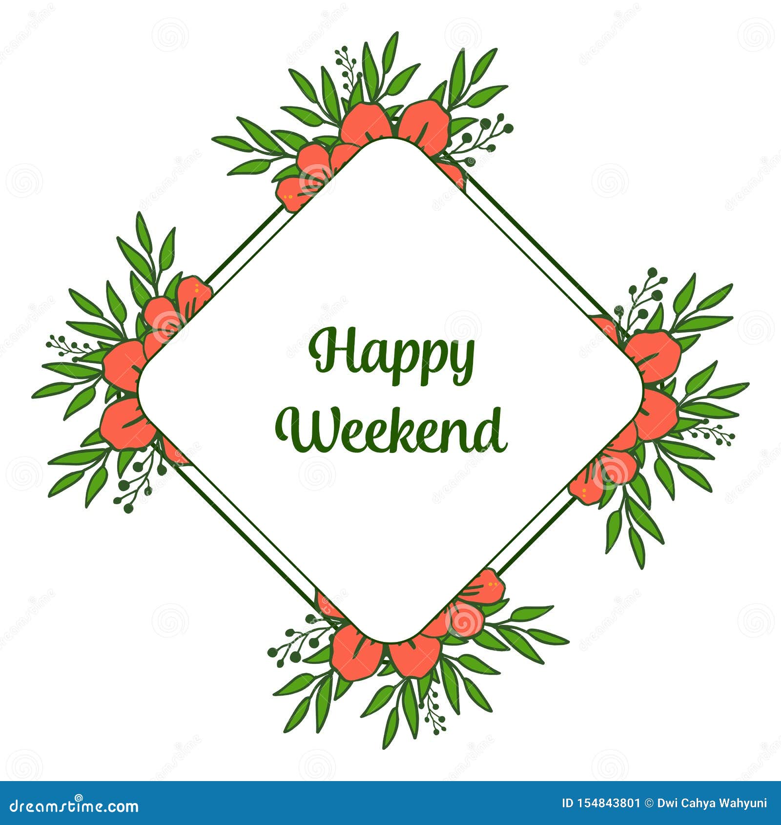 Texture Orange Flower Frame Elegant, Poster of Happy Weekend. Vector ...