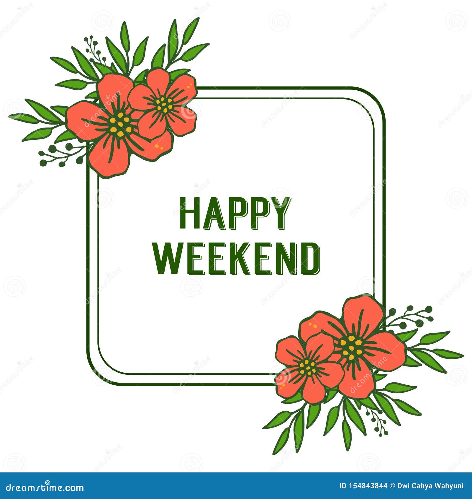 Texture Orange Flower Frame Elegant, Poster of Happy Weekend. Vector ...