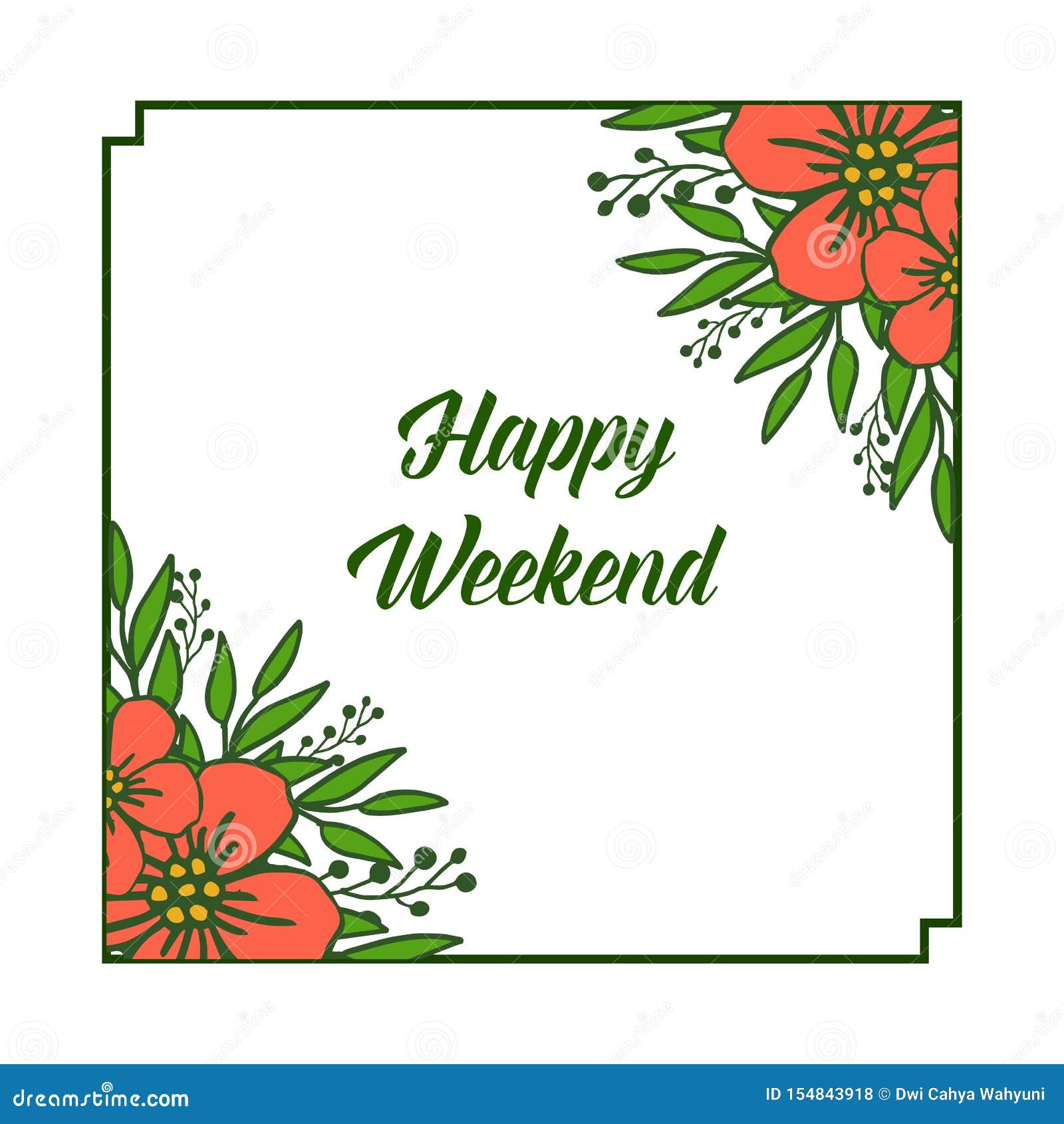 Texture Orange Flower Frame Elegant, Poster of Happy Weekend. Vector ...