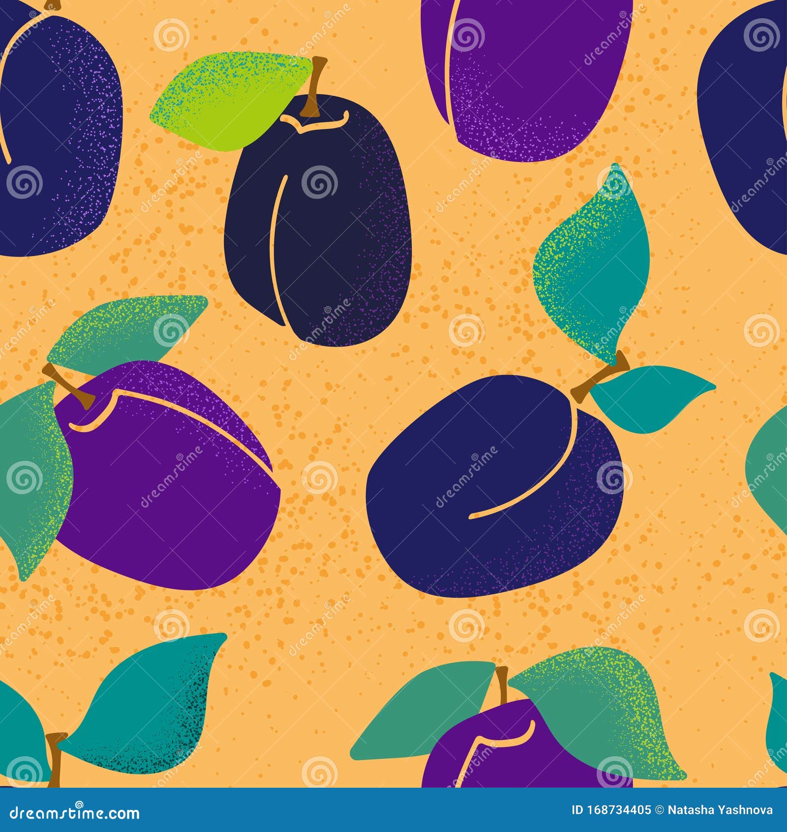 Texture Plum Pattern with Green Leaves Stock Vector - Illustration of ...
