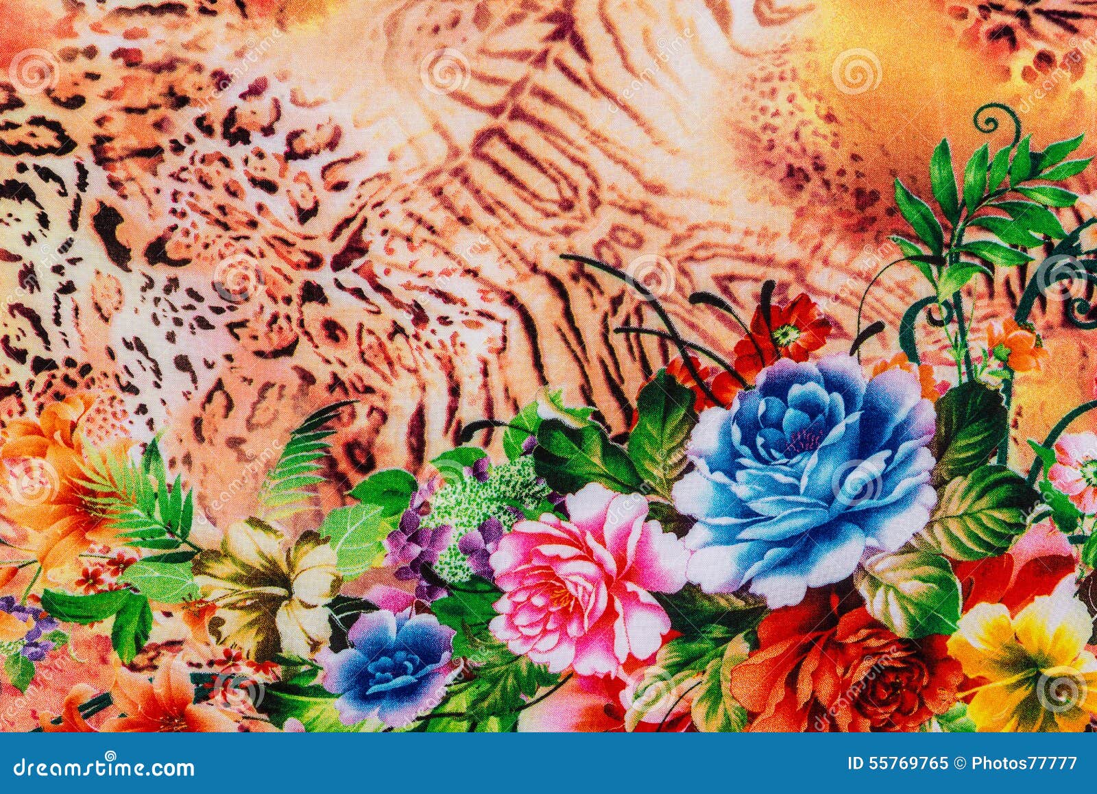 Texture of Print Fabric Striped Leopard and Flower Stock Image - Image ...