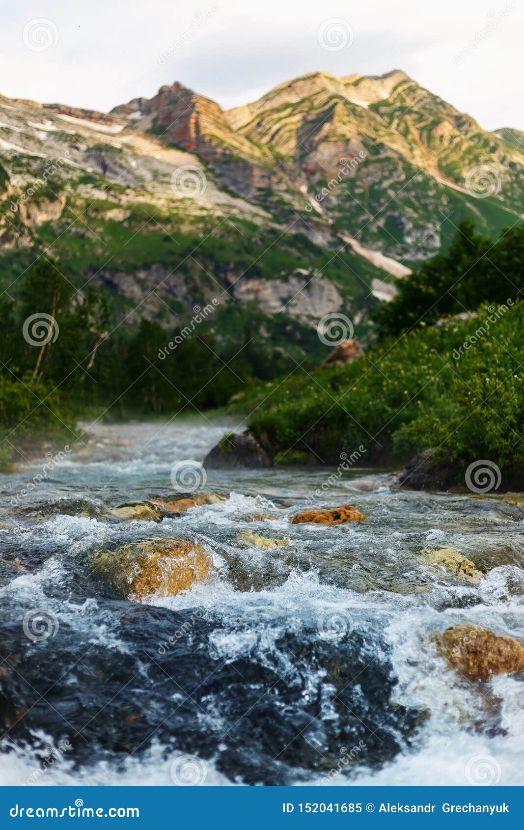 Texture of Pure Mountain Stream Against the Background of Mountains ...