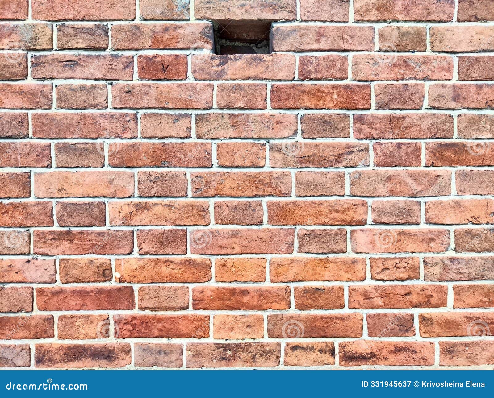 Texture of Red Brick Wall with a Missing Brick Section in Natural Light ...