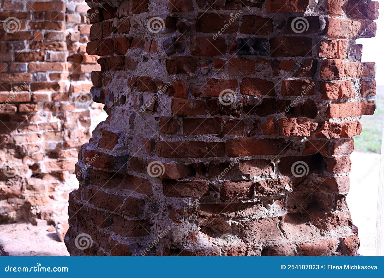 A Thick Layer of Brick Wall of a Ruined Manor. Texture of Red Old Brick ...