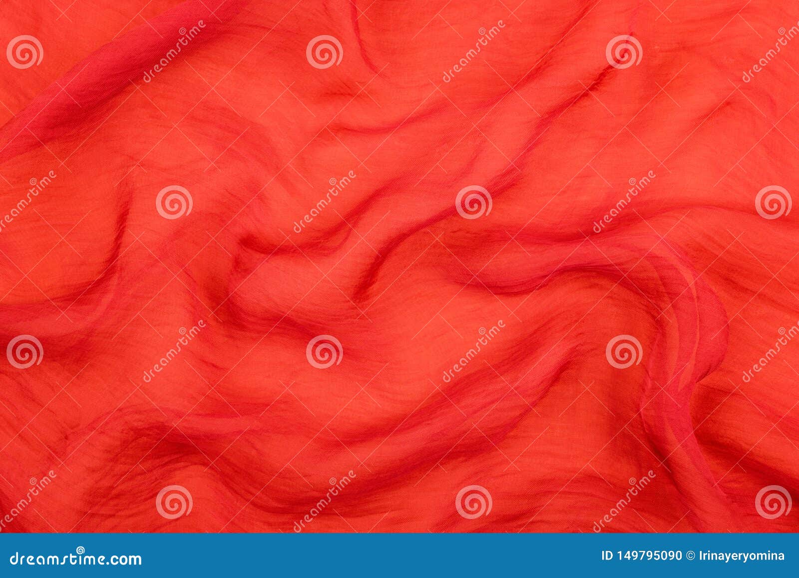 Texture of the Red Soft Chiffon Fabric with Folds. Closeup of Rippled ...