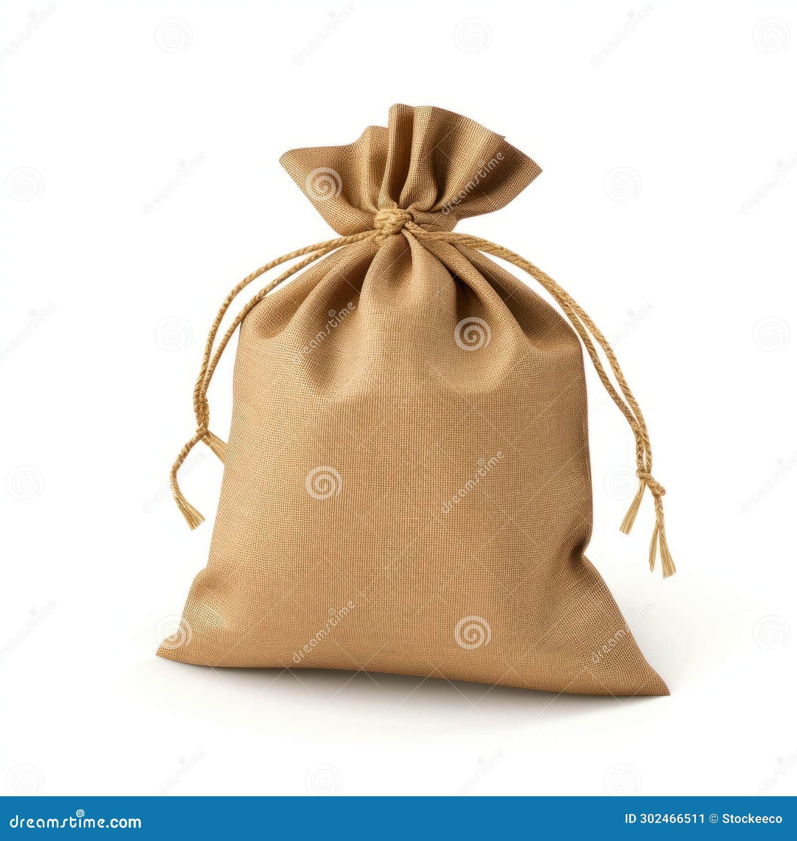 Texture-rich Sack Bag with String on White Background Stock ...