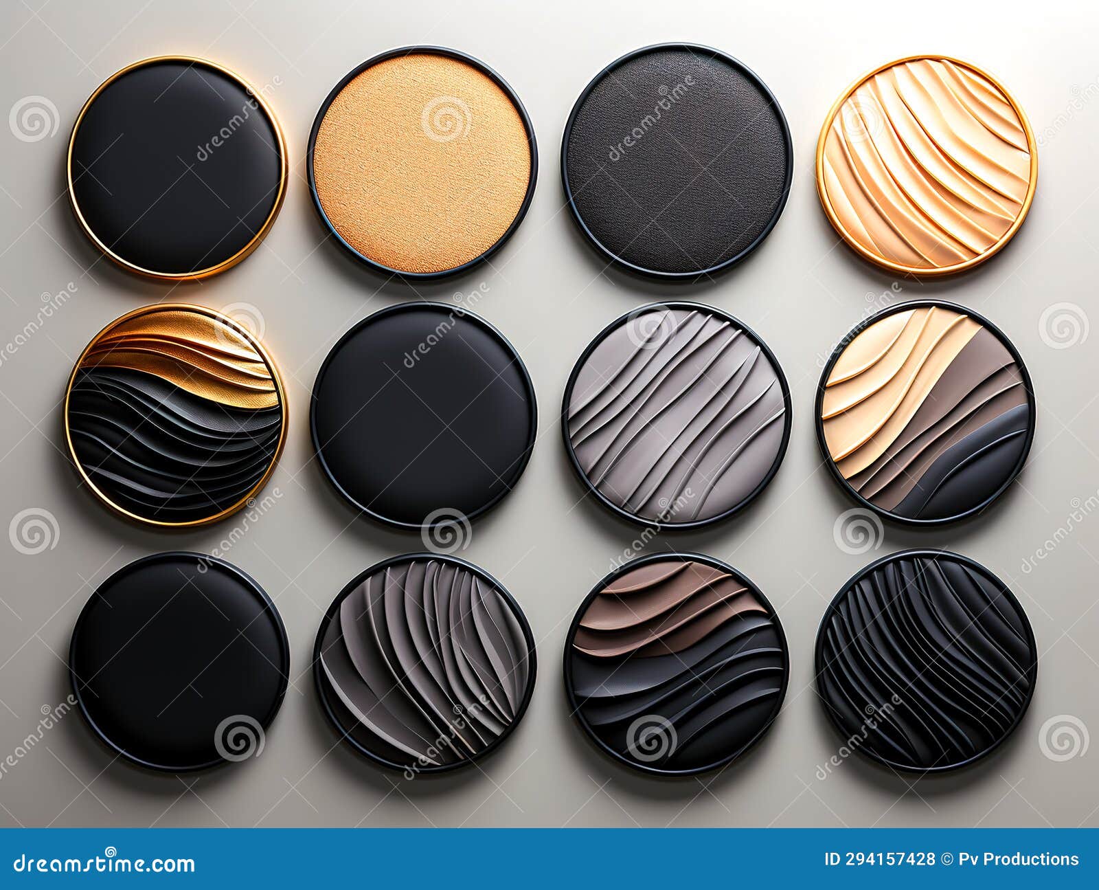 Texture Round Plates Set, Metallic Design for Frames, Palette Design ...