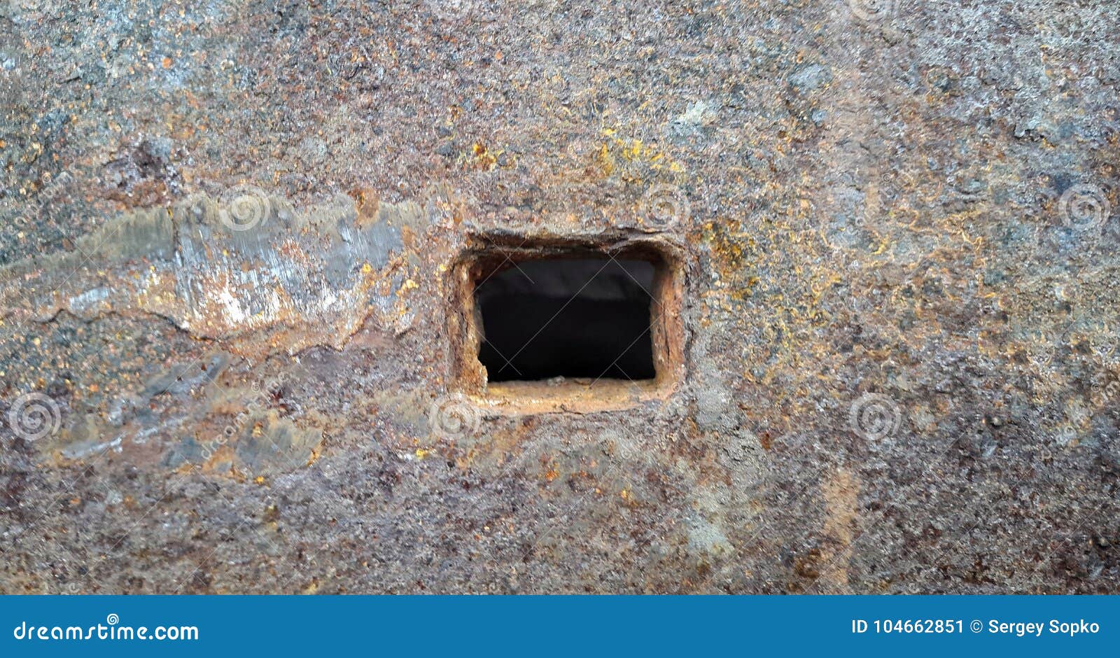 Texture of Rusty Metal with a Hole . Rusty Background Stock Image ...