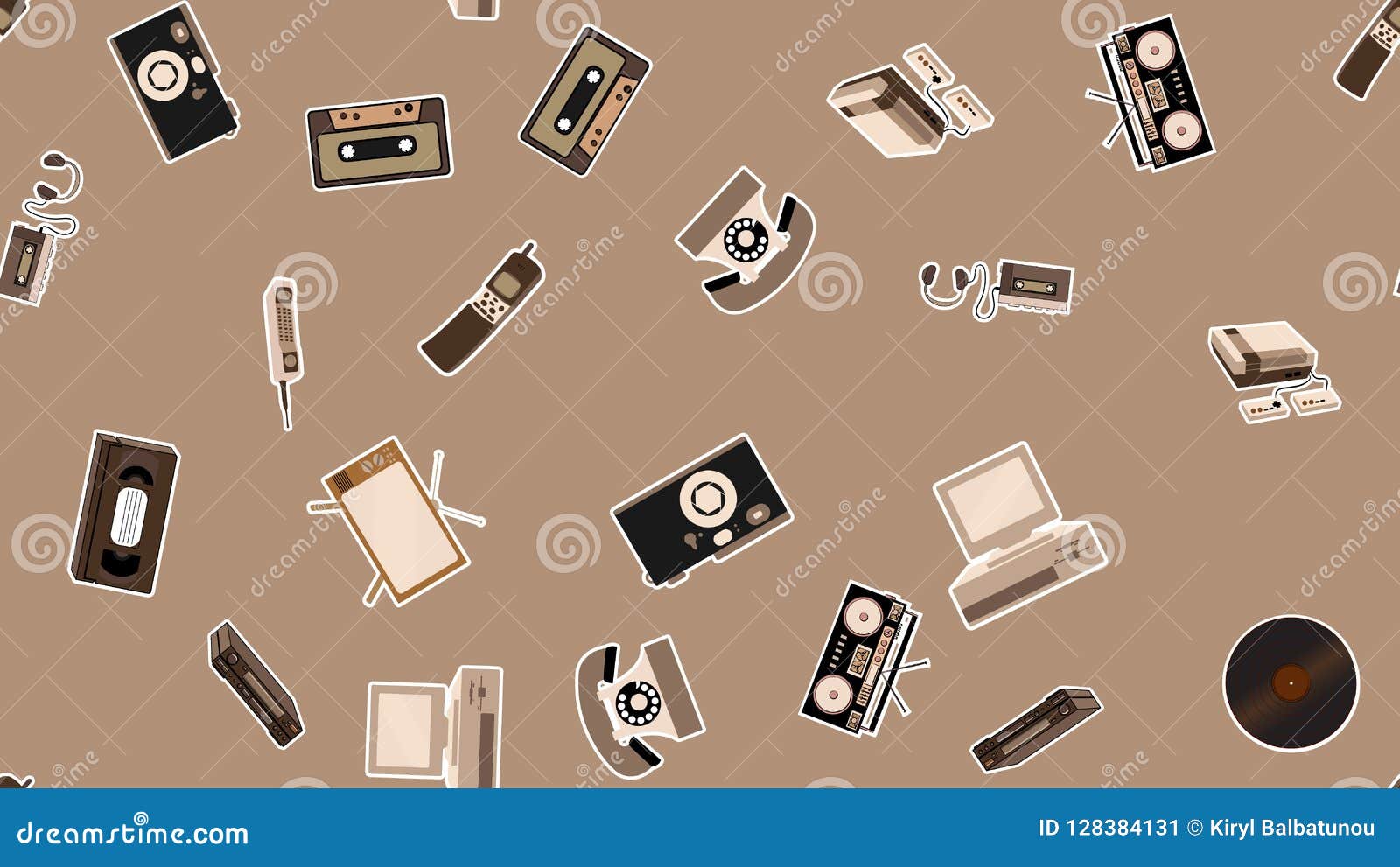 Texture, Seamless Pattern of Old Retro Hipster Electronics Stickers, Tv ...