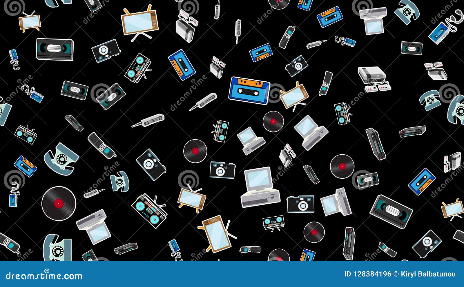 Texture, Seamless Pattern of Old Retro Hipster Electronics Stickers, Tv ...