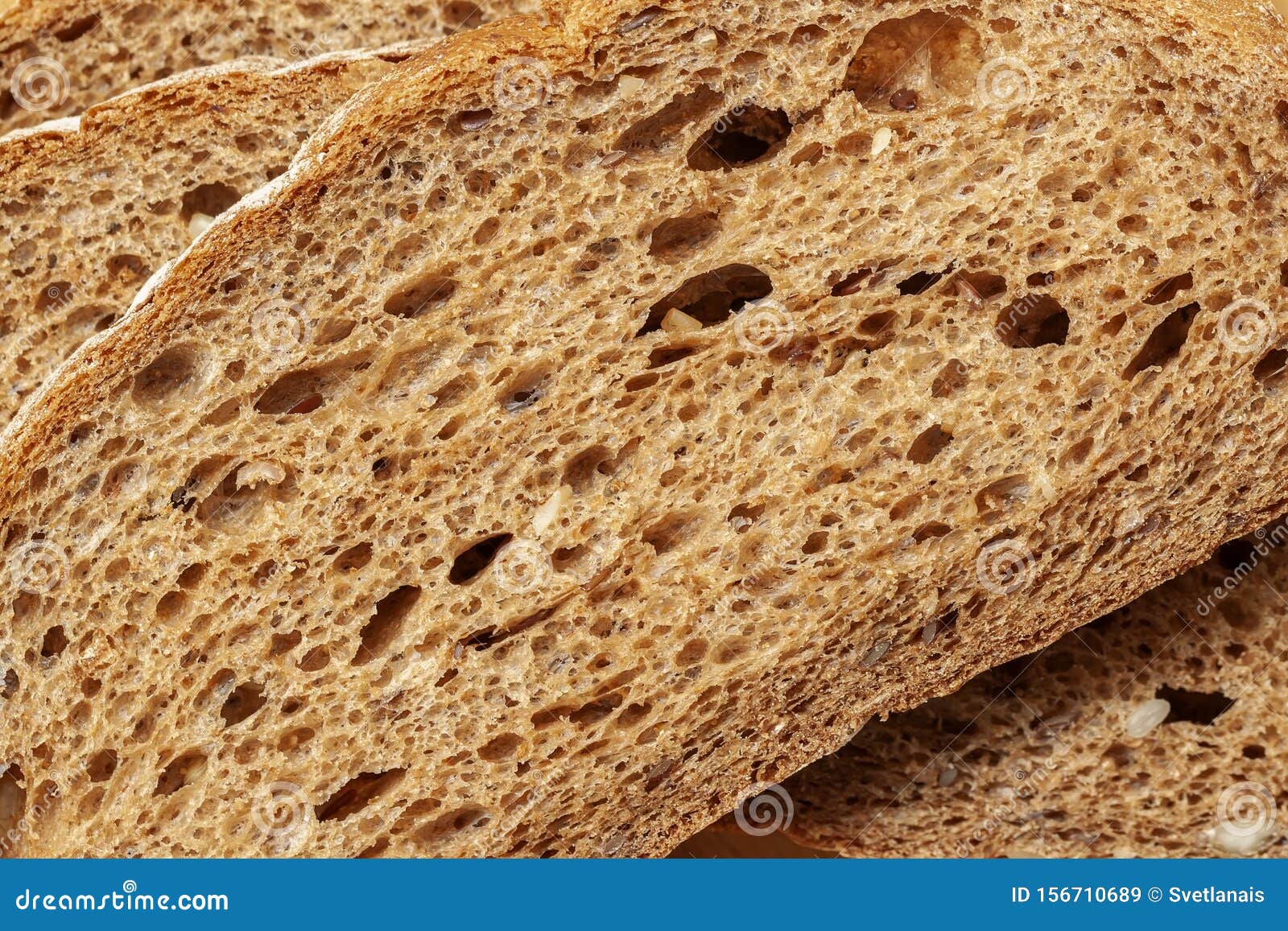 Texture of Slice Dark Rye Bread with Seeds and Bran, Background Stock ...