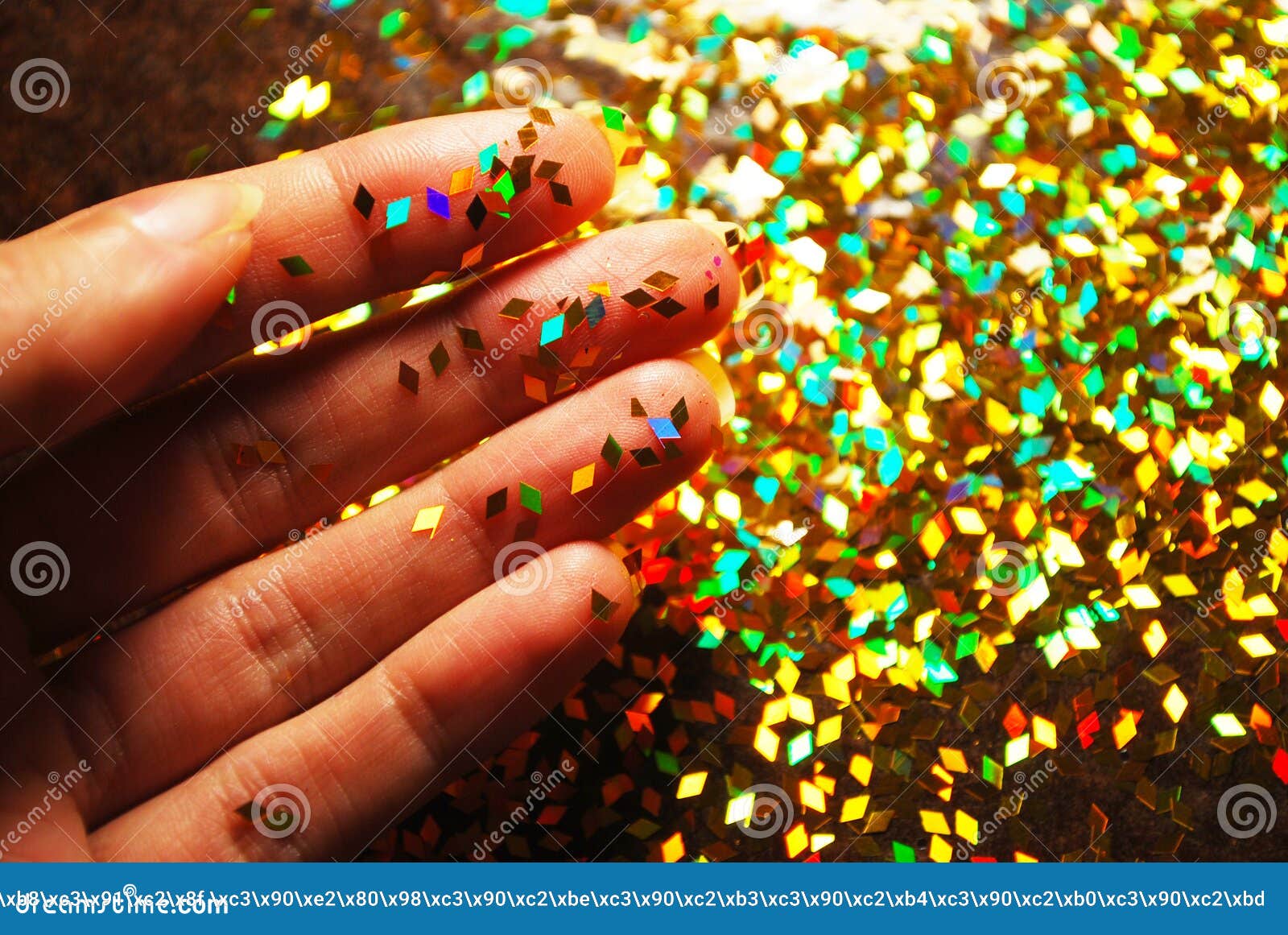 Texture of Small Iridescent Glitter Sparkles in Hand. Close-up Stock ...