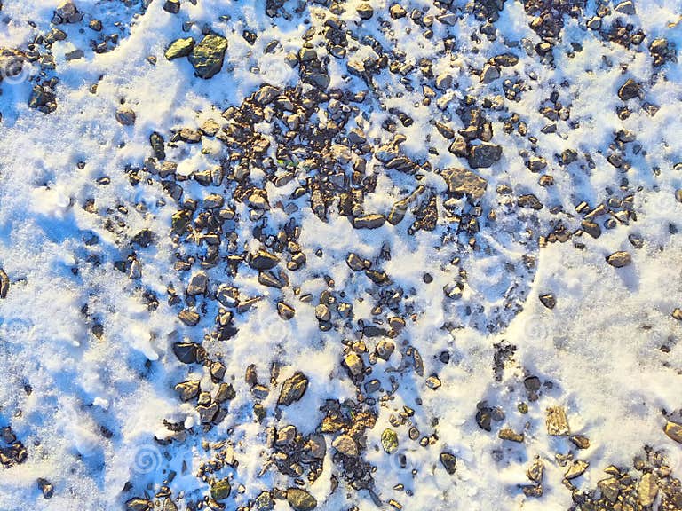 Texture of Small Stones with Snow. Background of Pebbles and Ice Stock ...