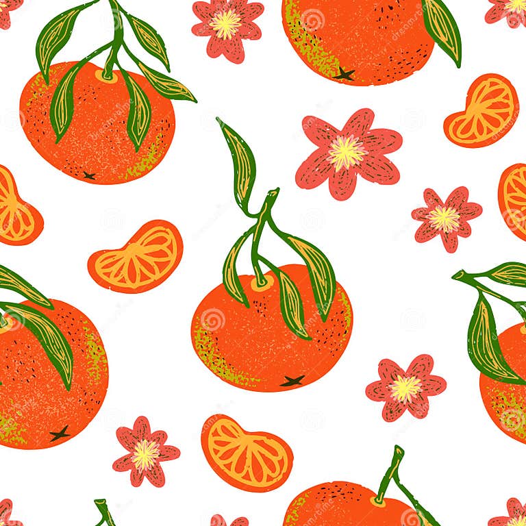 Texture Stylized Pattern with Tangerines Seamless Endless Vector ...