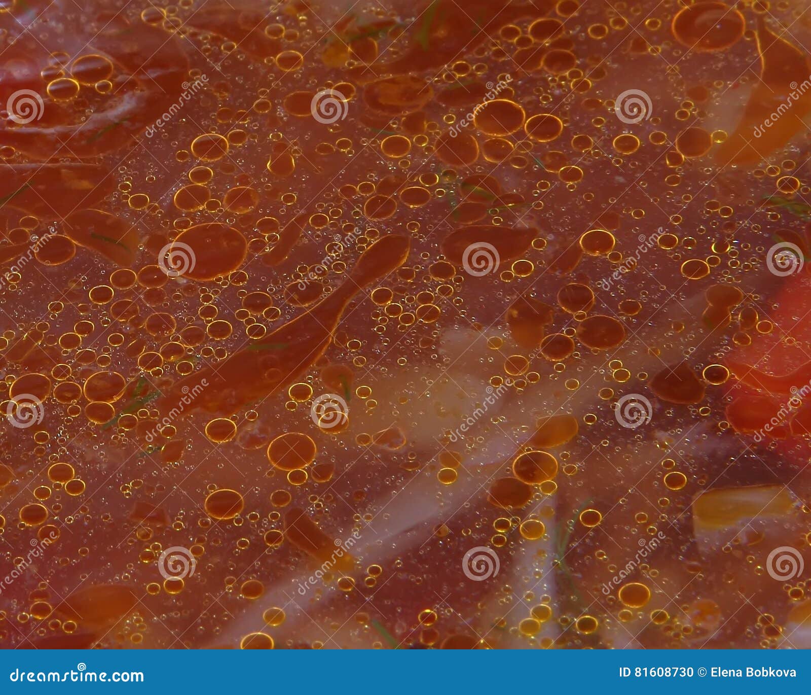 Texture the Surface of the Soup with Vegetables and Grease on the ...