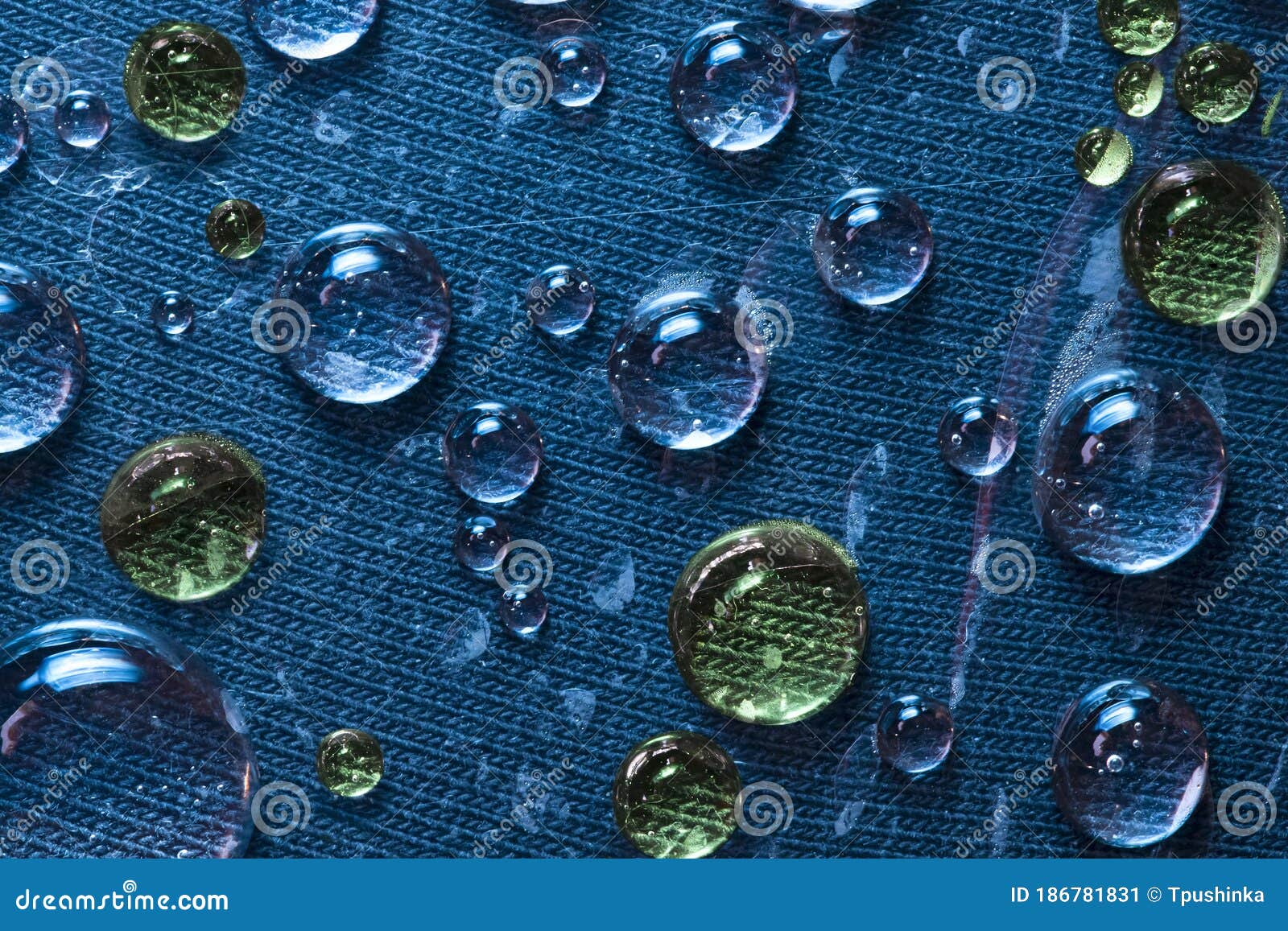 Texture. Translucent Flowing Blue and Green Raindrops are Located on ...