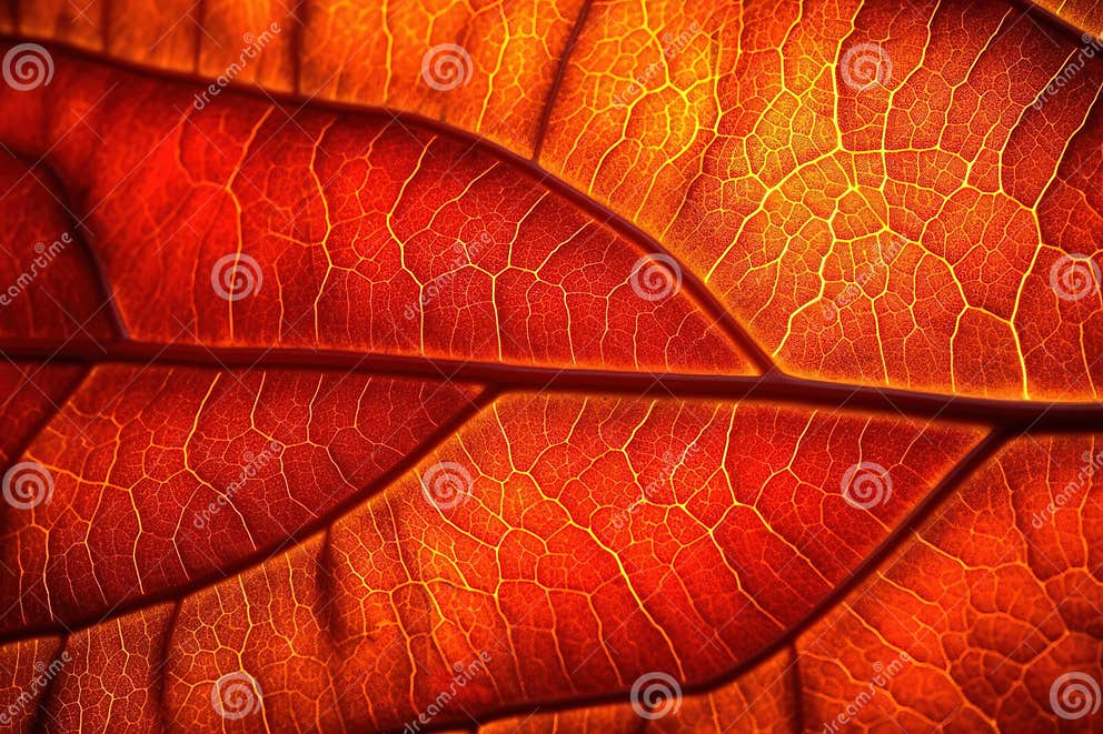 The Texture of a Tree Leaf. Macro Texture of Foliage. Background Red ...