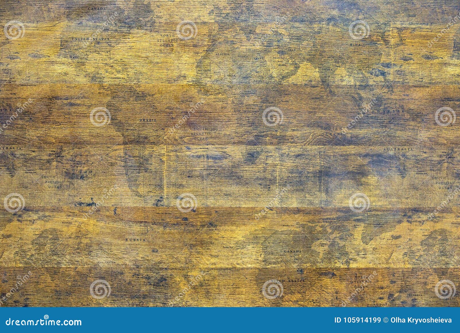 Texture of a Tree with a World Map, Satin Painted on it, Old Wooden ...