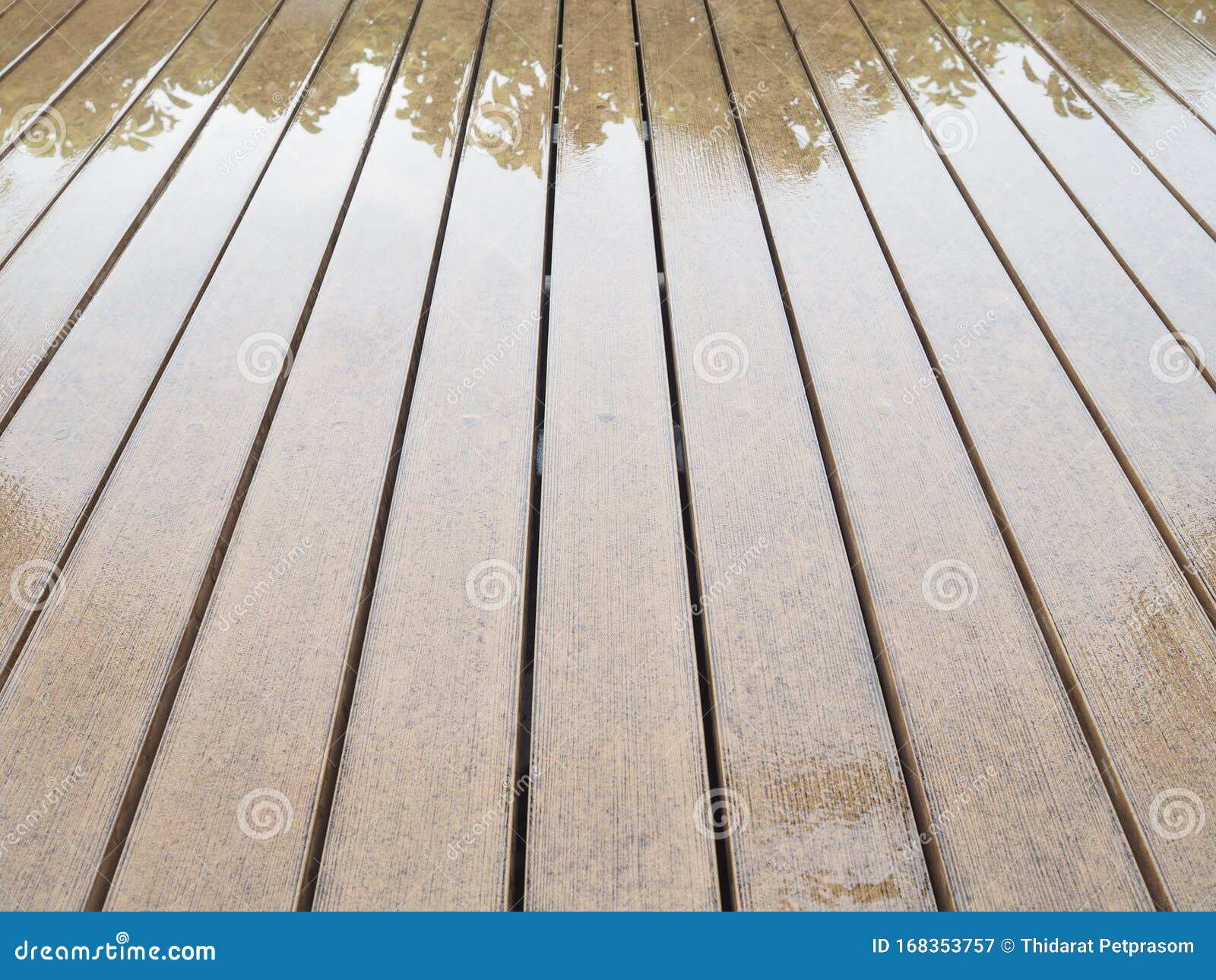Texture of Vintage Lath Wood Plank Panel Floor Wet from Rain with ...