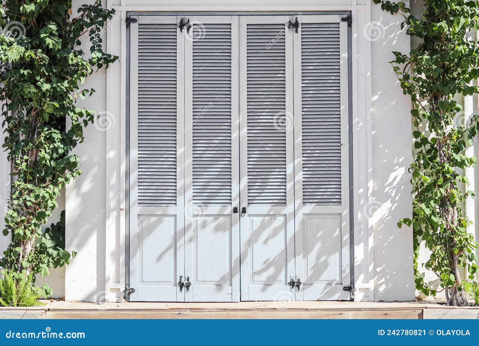 Vintage White Door. Background of Classic Louver with Horizontal Wooden ...